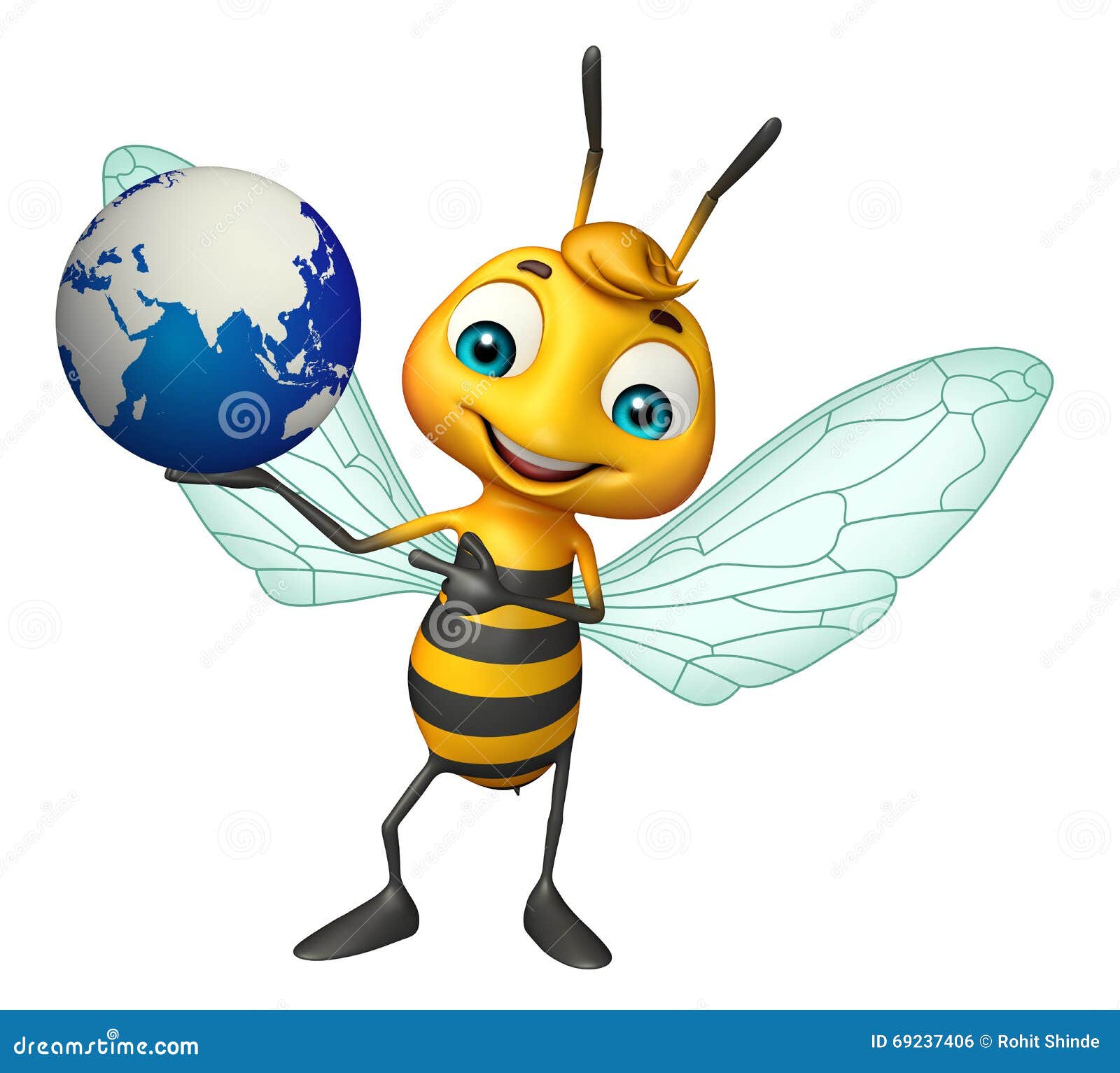 Bee Cartoon Character with Earth Stock Illustration - Illustration of ...