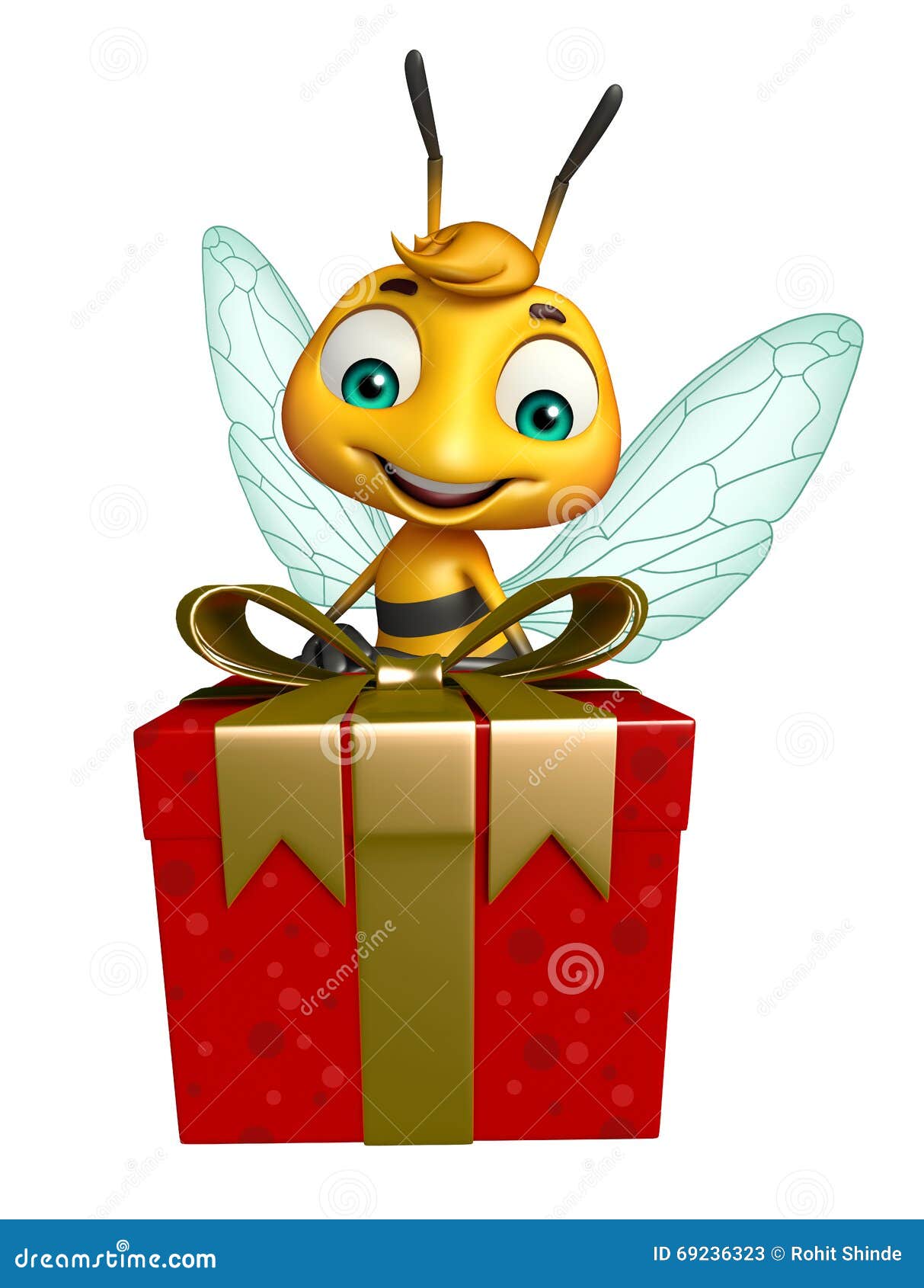 Bee Cartoon Character with Gift Box Stock Illustration - Illustration ...