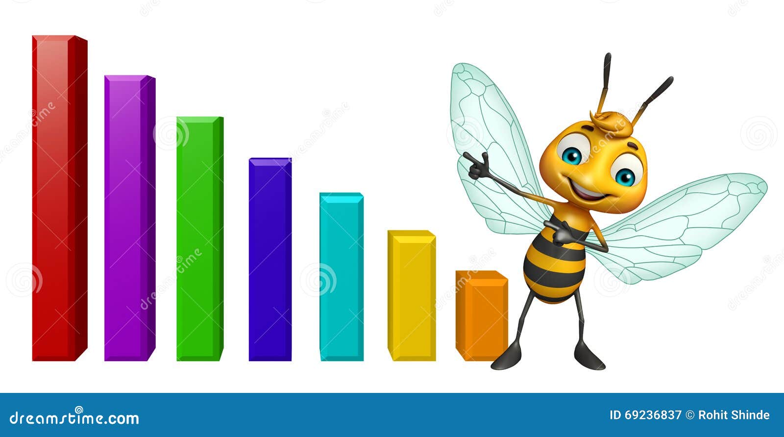 Bee Cartoon Character with Graph Stock Illustration - Illustration of ...