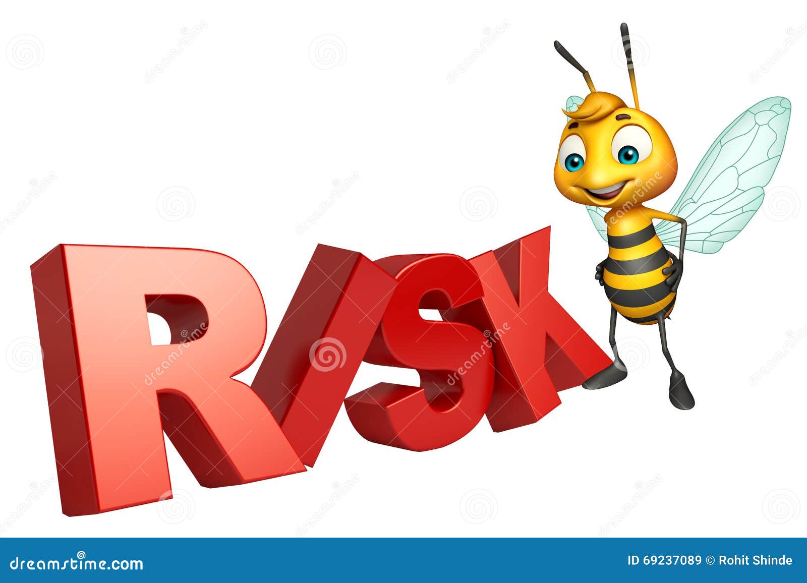 Bee Cartoon Character with Risk Sign Stock Illustration - Illustration ...