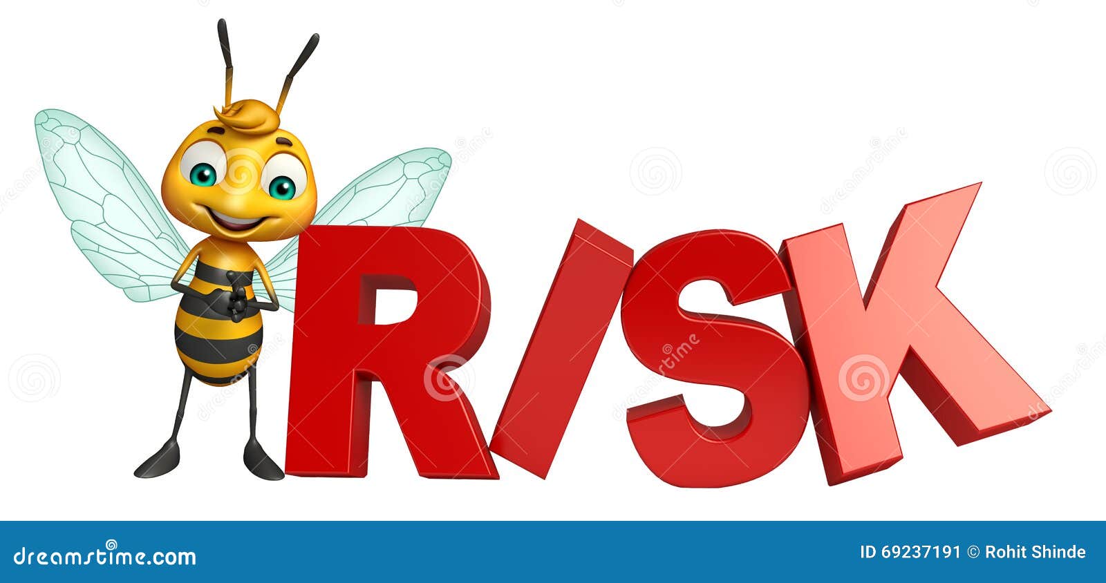 Bee Cartoon Character with Risk Sign Stock Illustration - Illustration ...