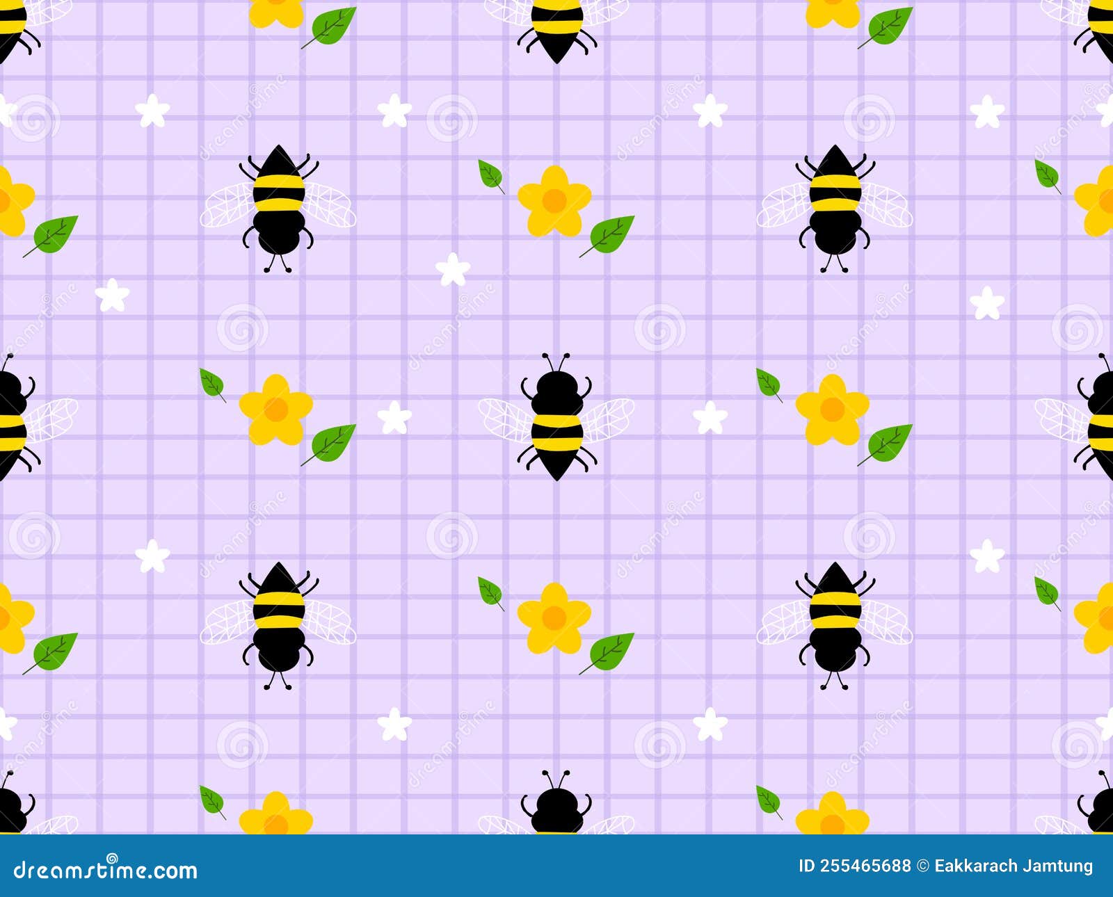 Bee Seamless Pattern on Purple Background Stock Illustration ...