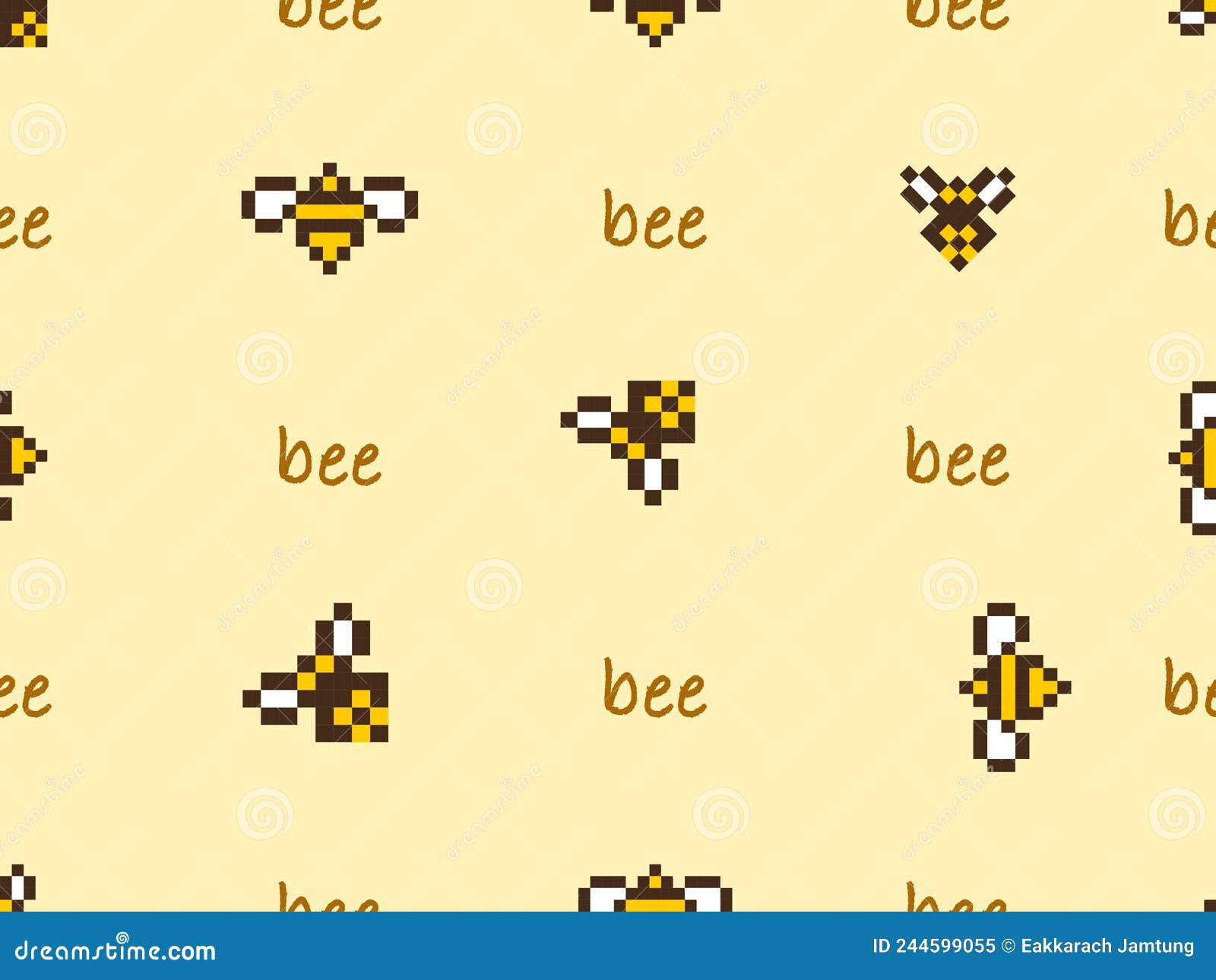 Bee Seamless Pattern on Yellow Background.Pixel Style Stock ...
