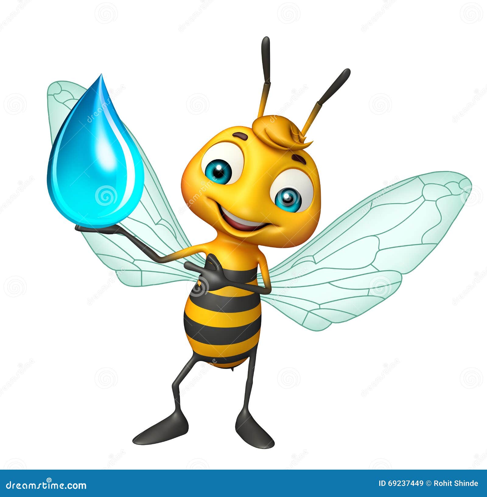 Bee Cartoon Character with Water Drop Stock Illustration - Illustration ...