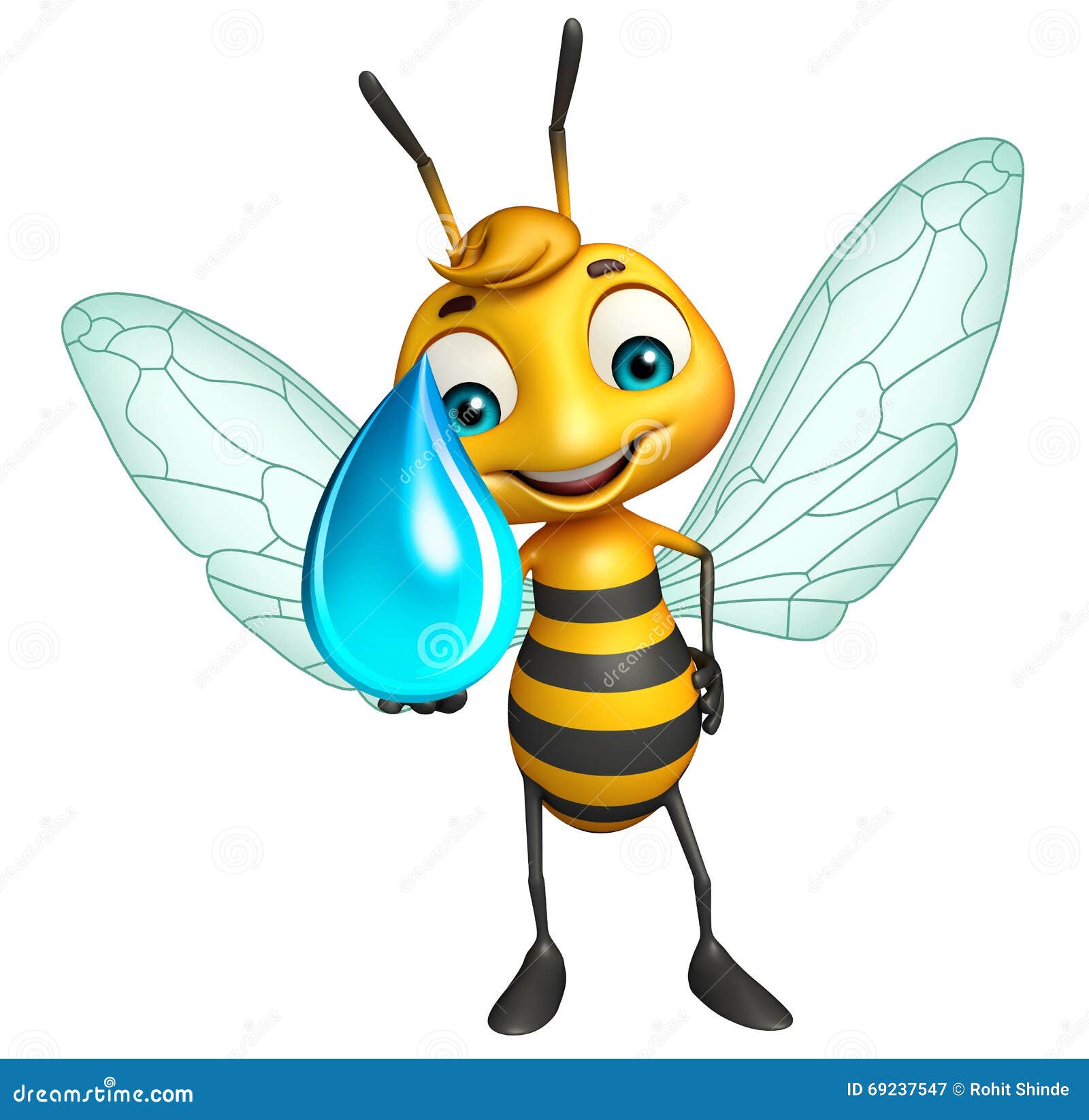 Bee Cartoon Character with Water Drop Stock Illustration - Illustration ...