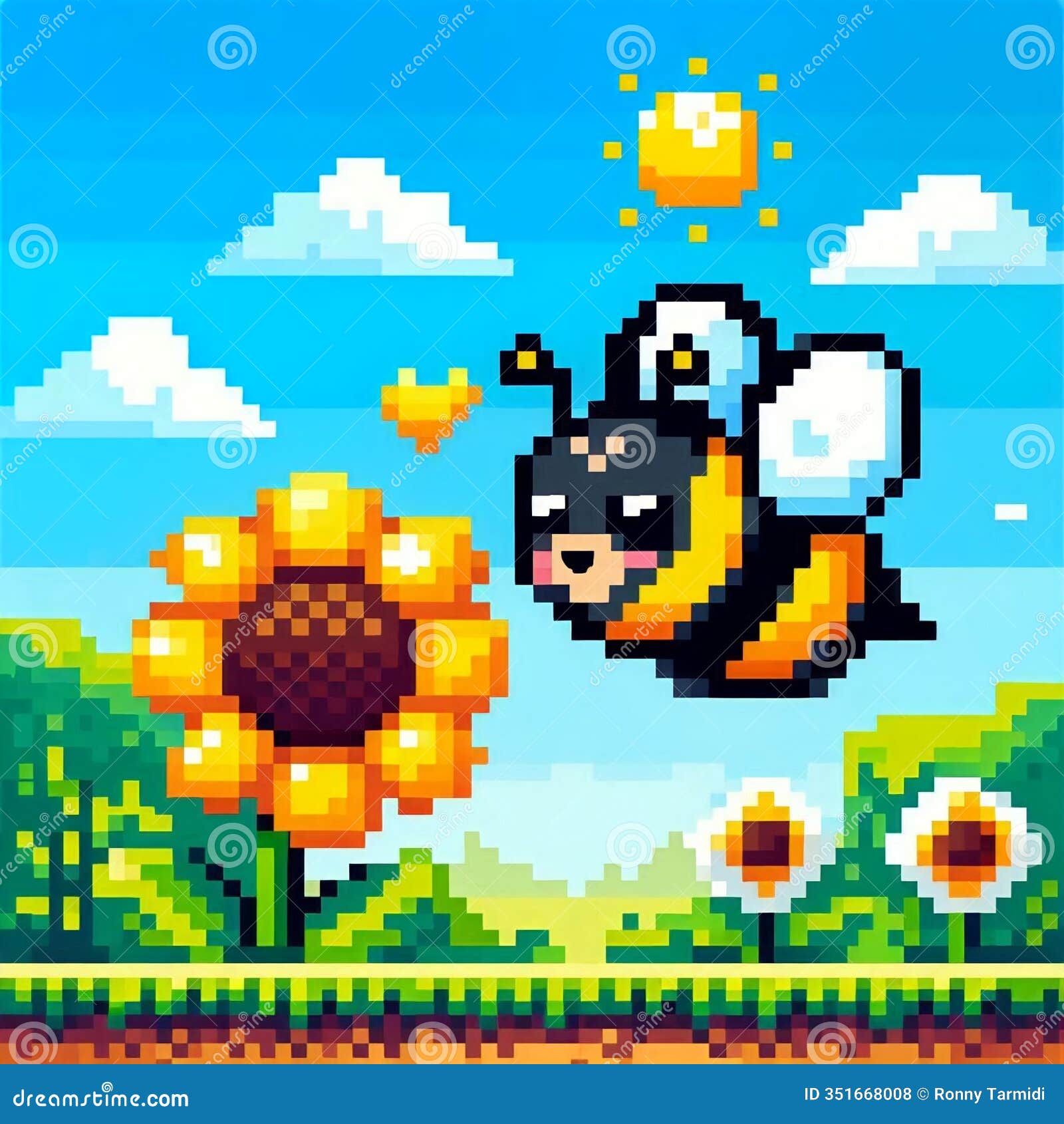 Bee Cartoon Portrait, Pixel Art Stock Illustration - Illustration of ...