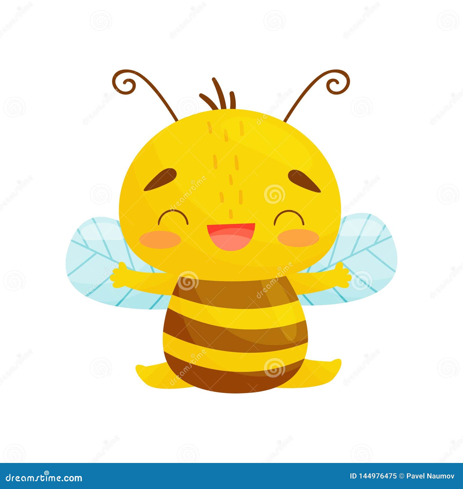 Bee In Cartoon Style. Humanized Bee Sits. Vector Illustration On White ...