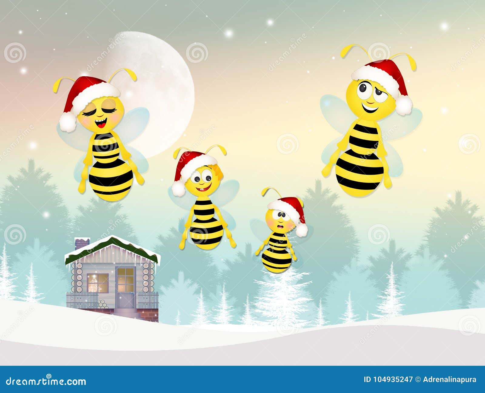 Bee at Christmas stock illustration. Illustration of christmas - 104935247