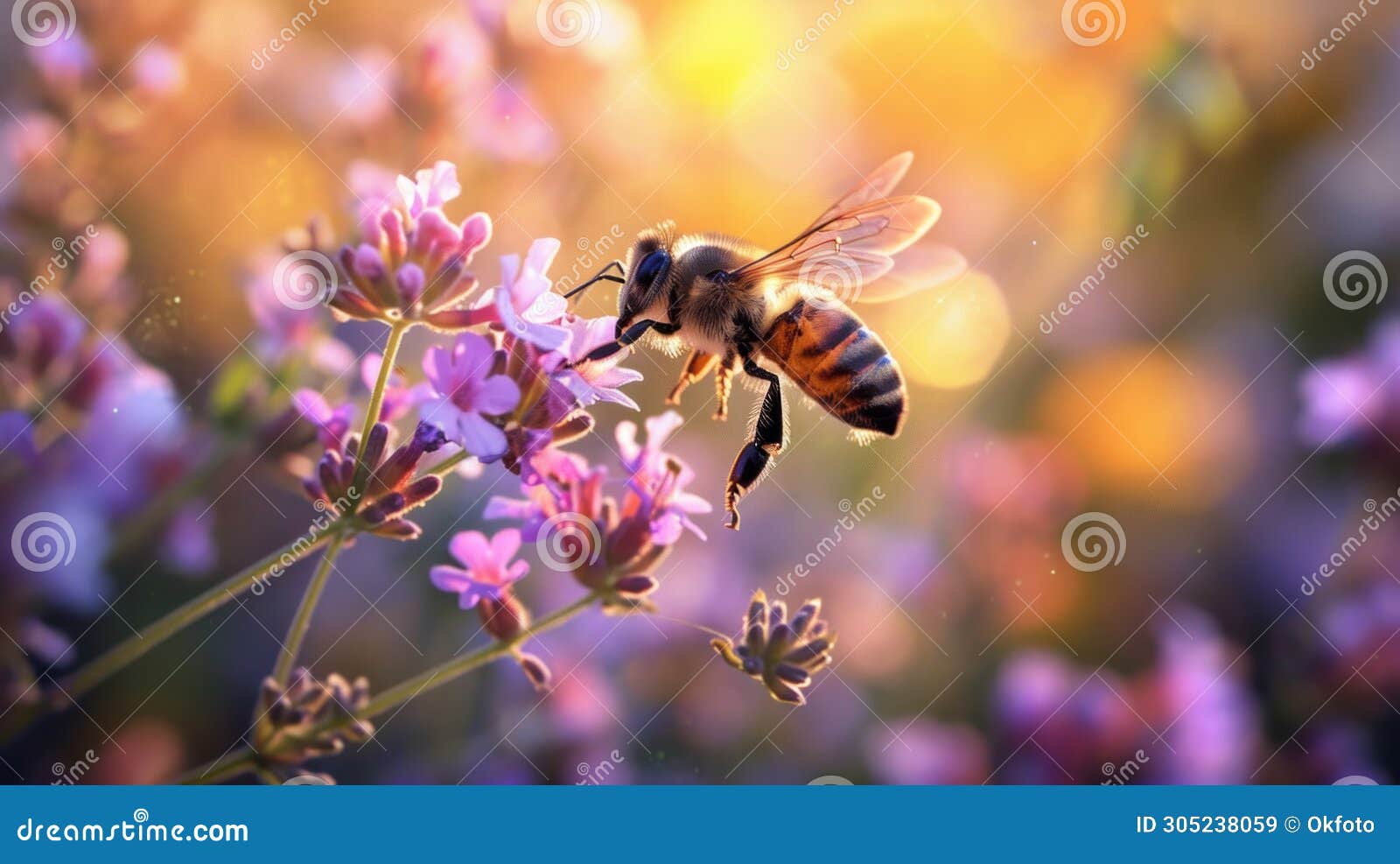 Bee Dancing among Blooming Flowers, Collecting Nectar, Expressing the ...