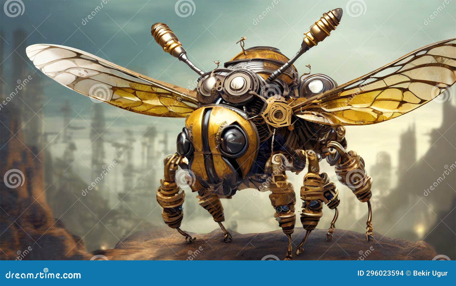 Bee Drone, Dystopian Steampunk Mechanic Bee Isolated – AI Generated 3D ...