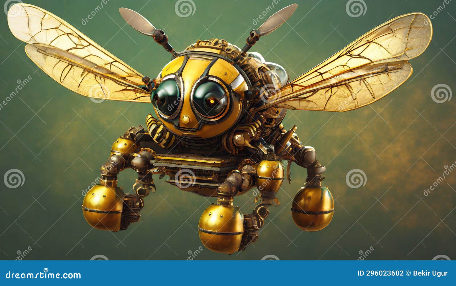 Bee Drone, Dystopian Steampunk Mechanic Bee Isolated – AI Generated 3D ...