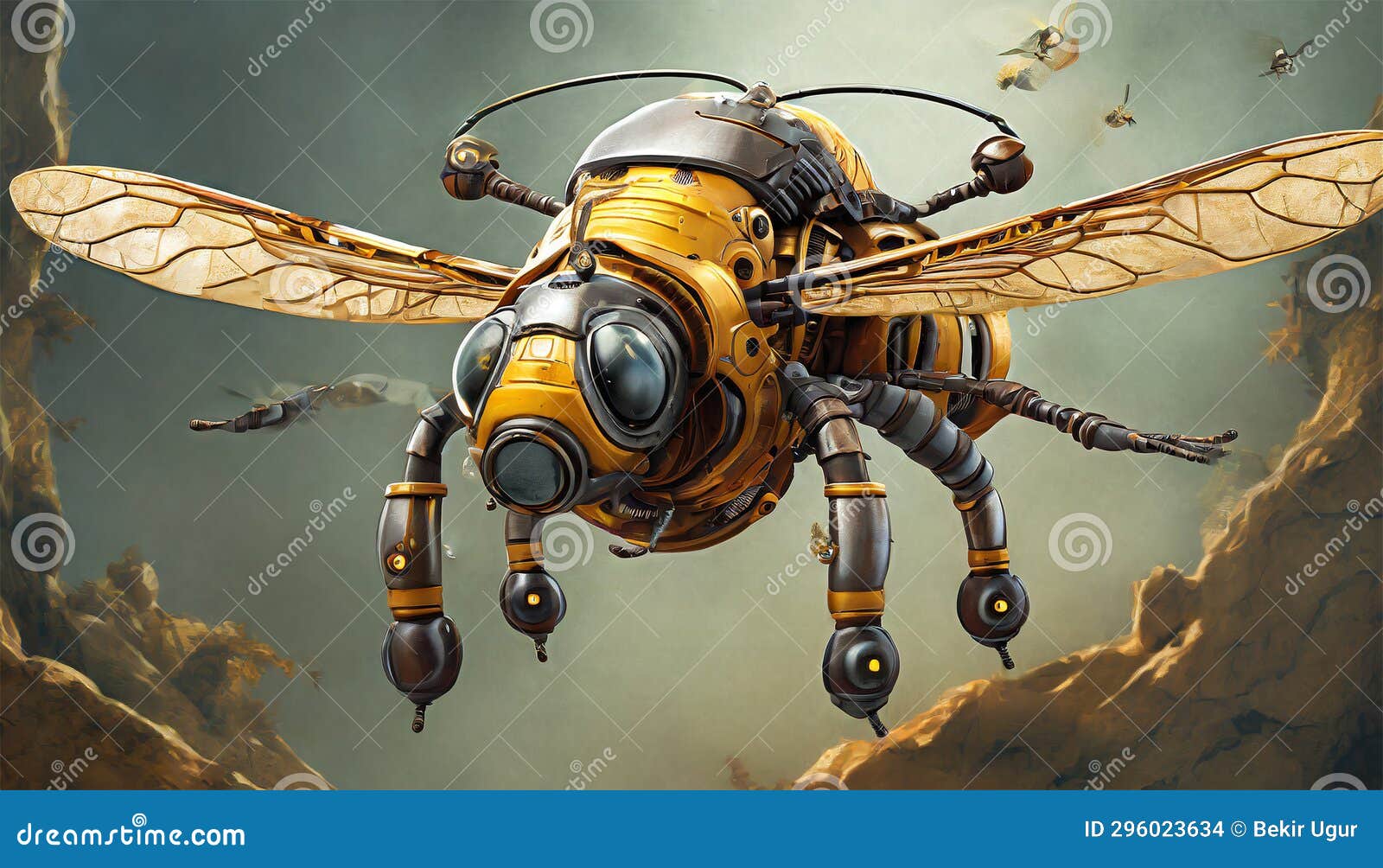 Bee Drone, Dystopian Steampunk Mechanic Bee Isolated – AI Generated 3D ...
