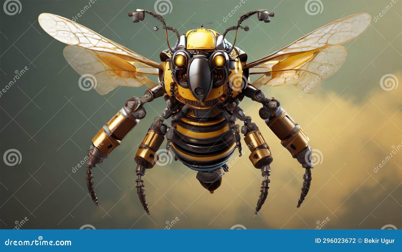 Bee Drone, Dystopian Steampunk Mechanic Bee Isolated – AI Generated 3D ...