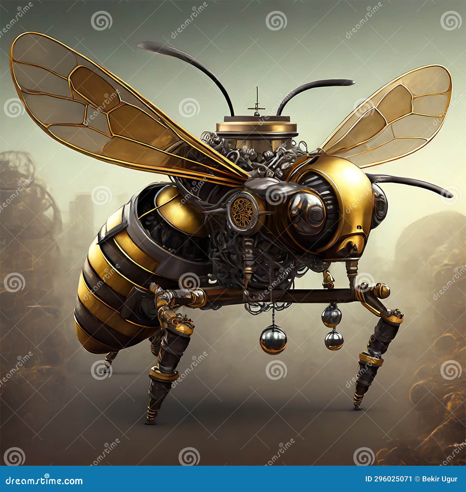 Bee Drone, Dystopian Steampunk Mechanic Bee Isolated – AI Generated 3D ...