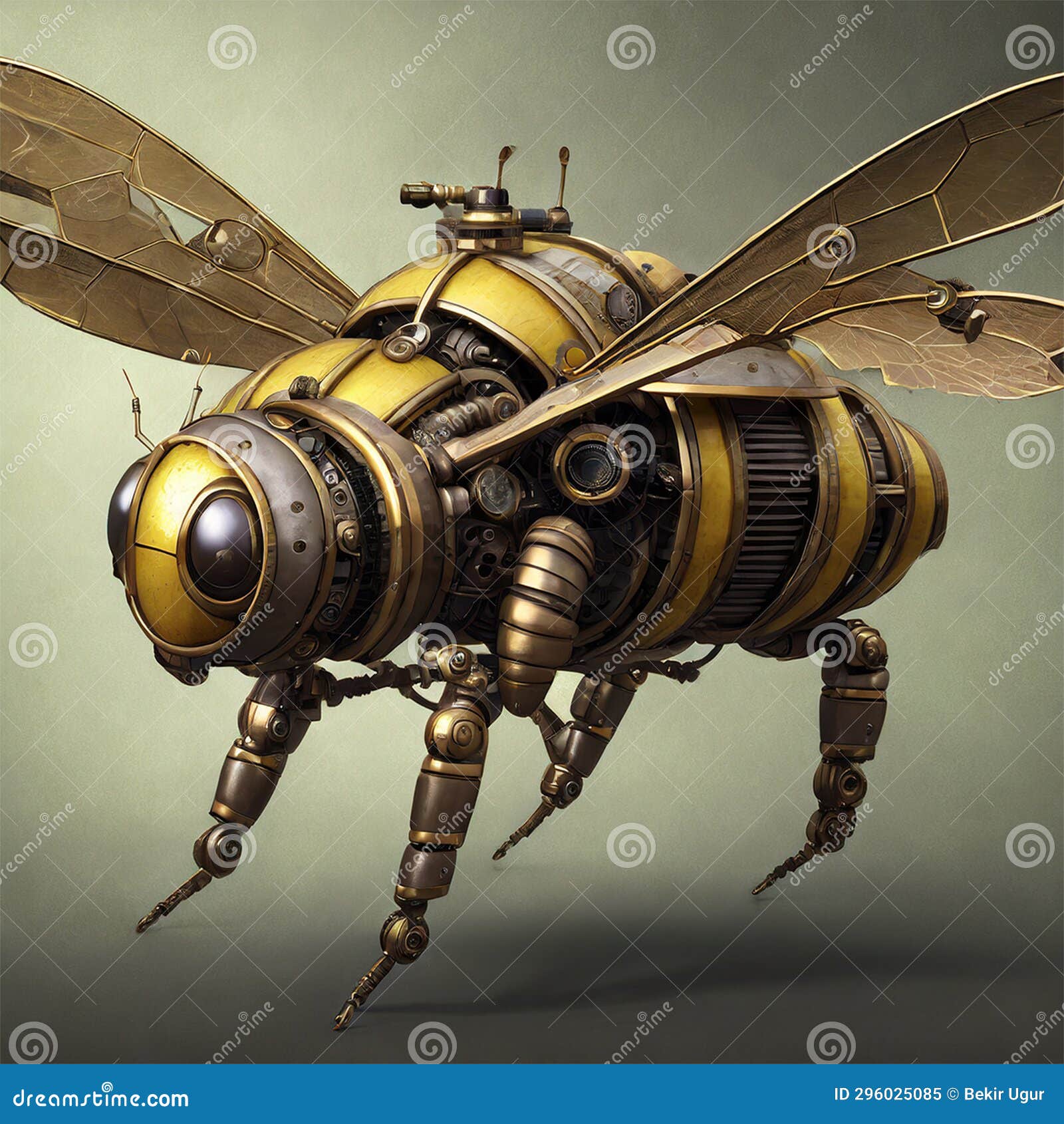 Bee Drone, Dystopian Steampunk Mechanic Bee Isolated – AI Generated 3D ...