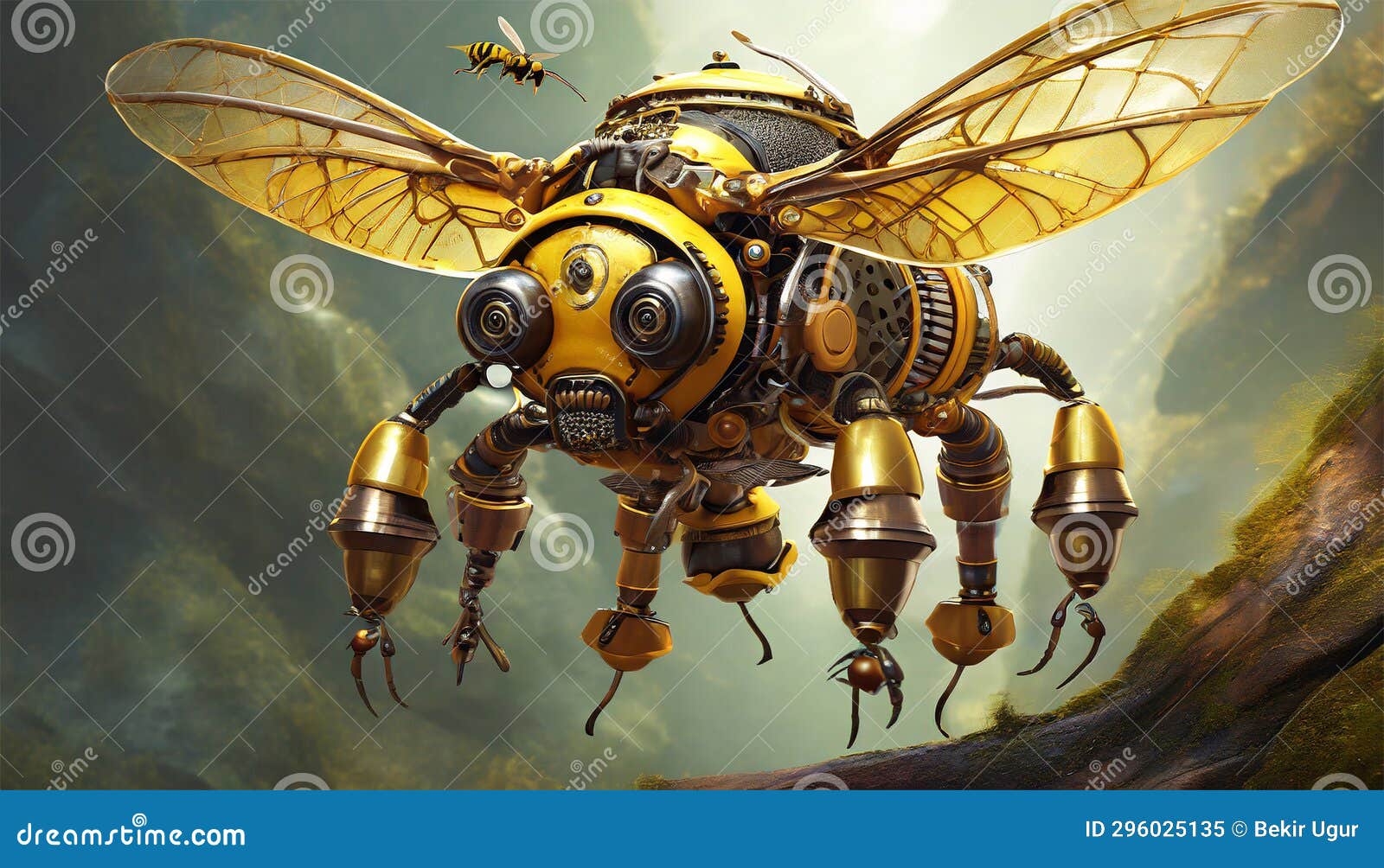 Bee Drone, Dystopian Steampunk Mechanic Bee Isolated – AI Generated 3D ...