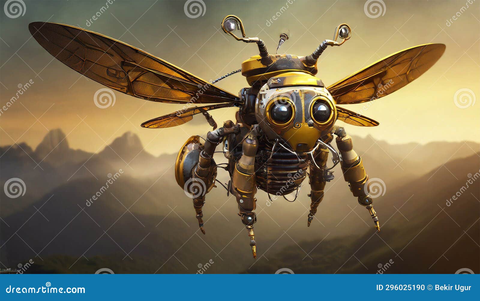 Bee Drone, Dystopian Steampunk Mechanic Bee Isolated – AI Generated 3D ...