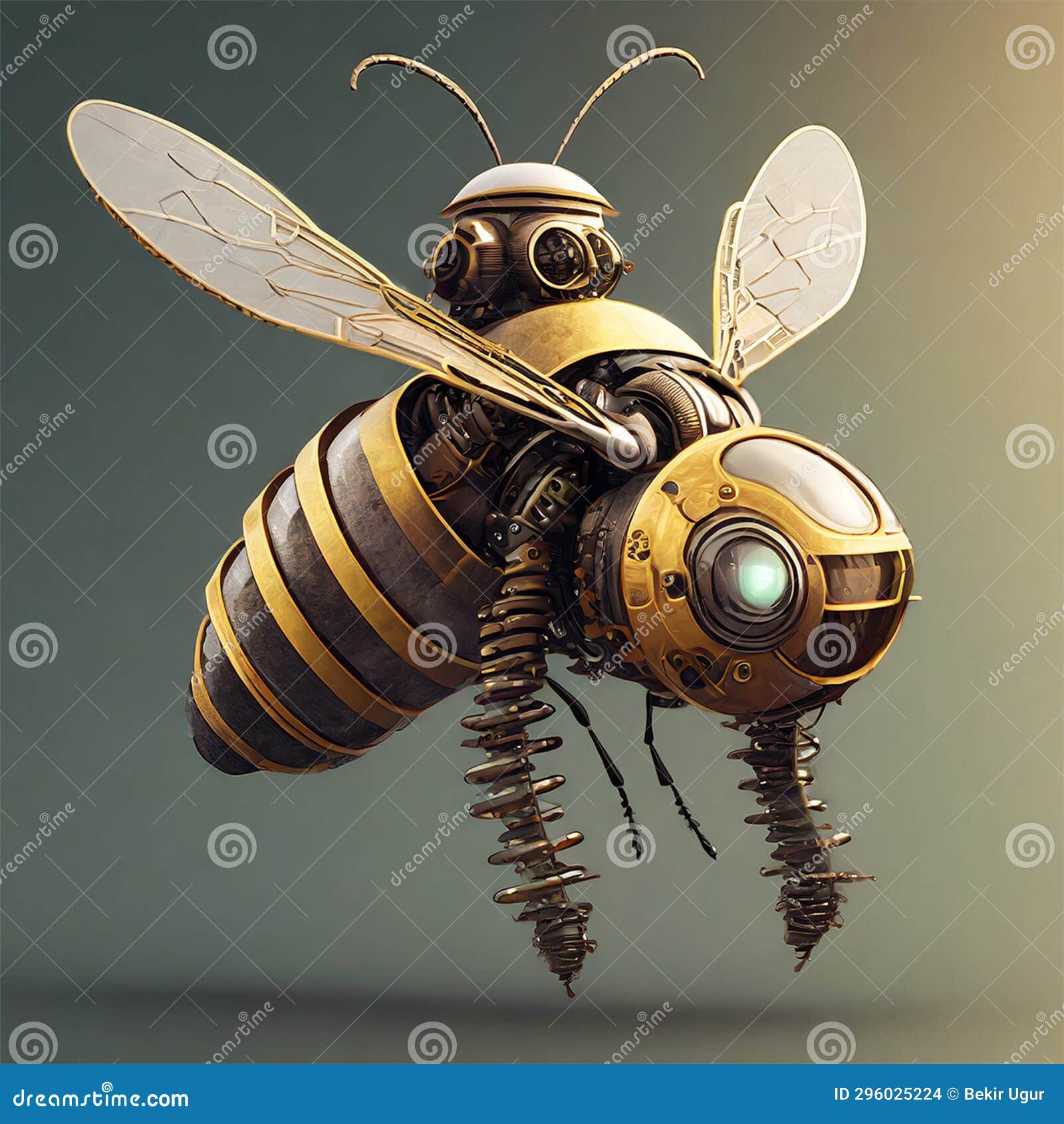 Bee Drone, Dystopian Steampunk Mechanic Bee Isolated – AI Generated 3D ...