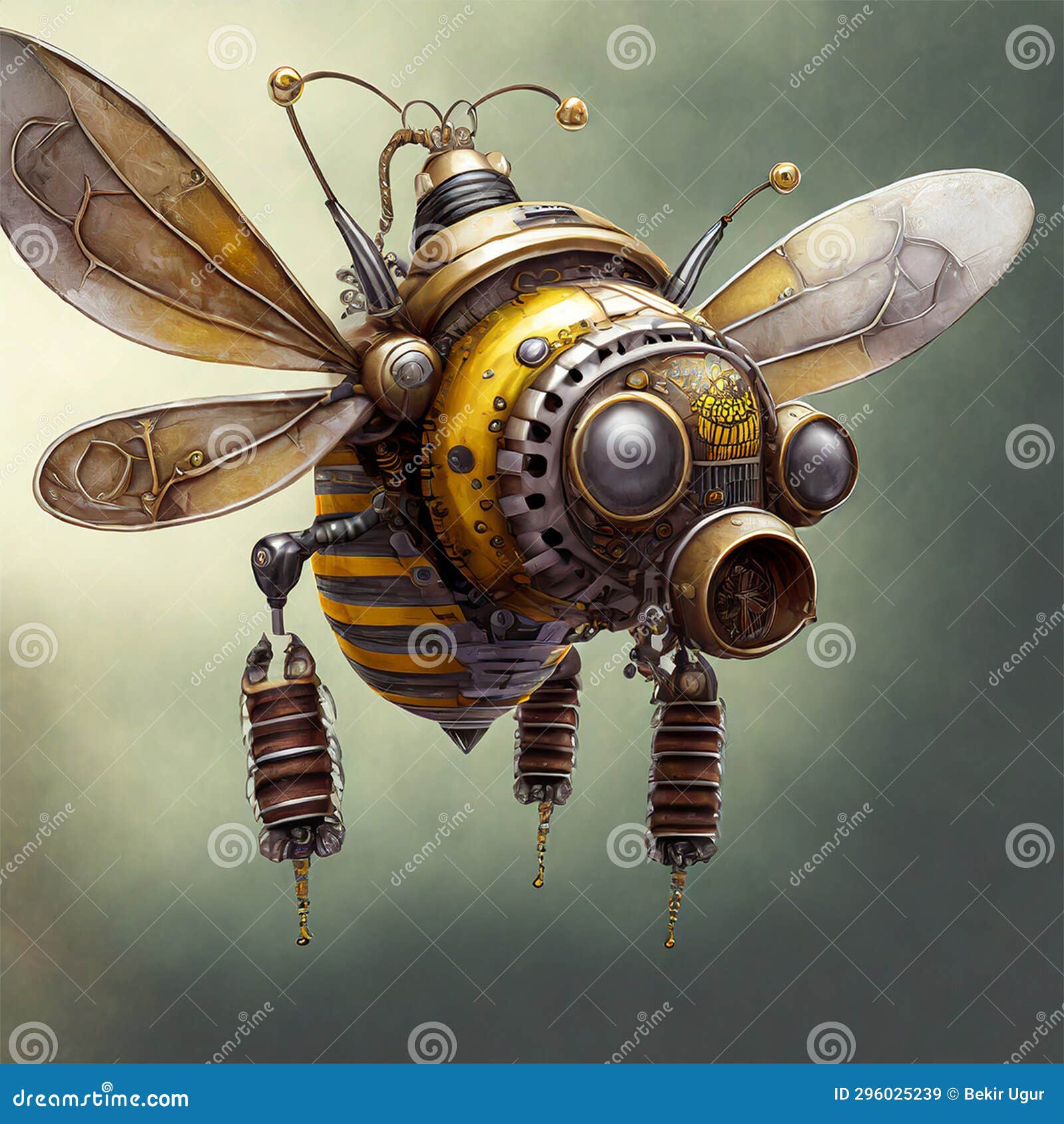 Bee Drone, Dystopian Steampunk Mechanic Bee Isolated – AI Generated 3D ...