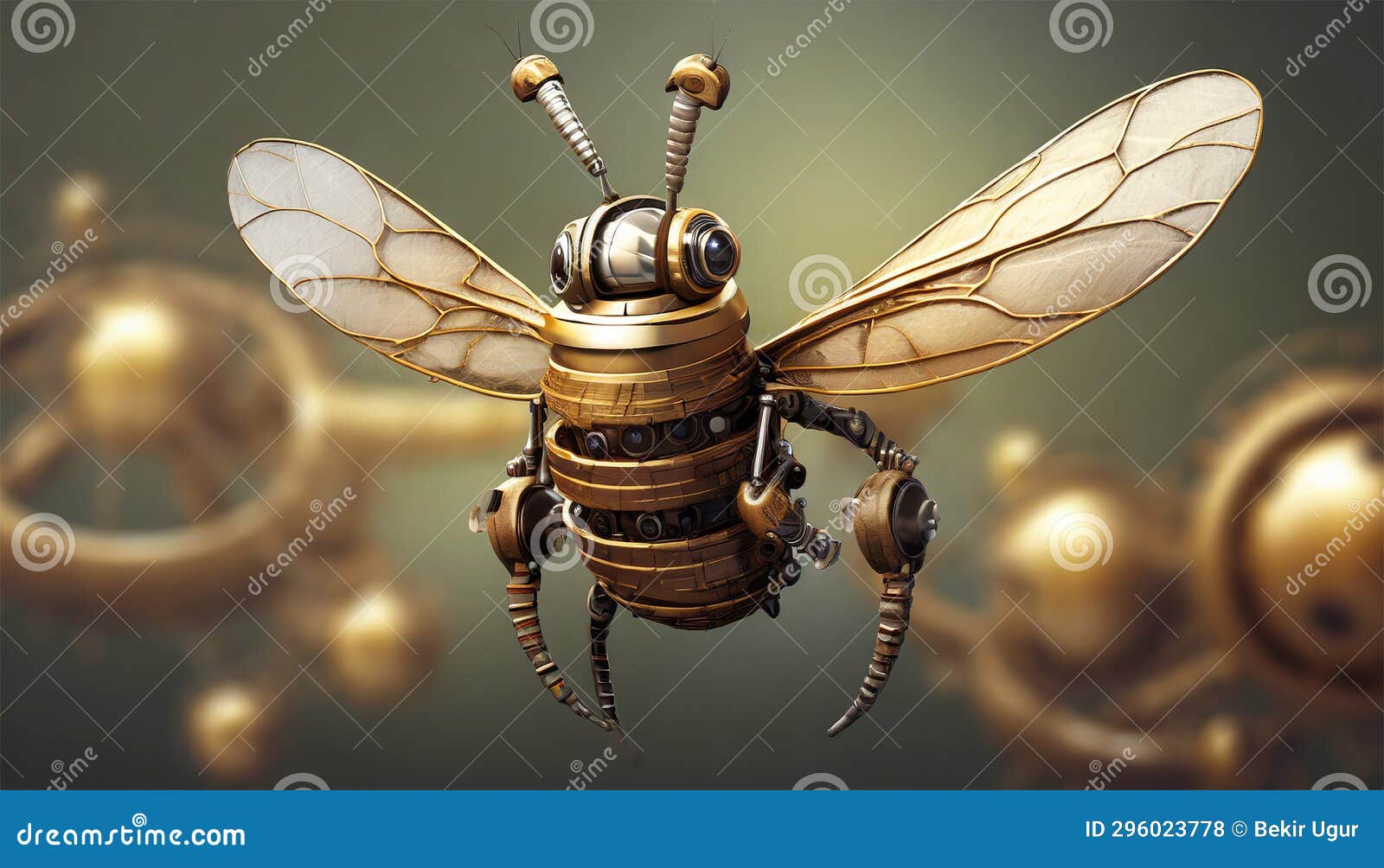 Bee Drone, Dystopian Steampunk Mechanic Bee Isolated – AI Generated 3D ...