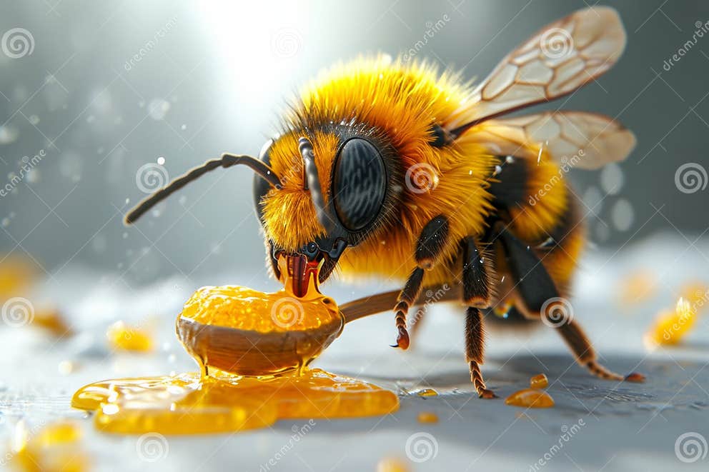 The Bee Eats Natural Honey. 3d Illustration Stock Illustration ...