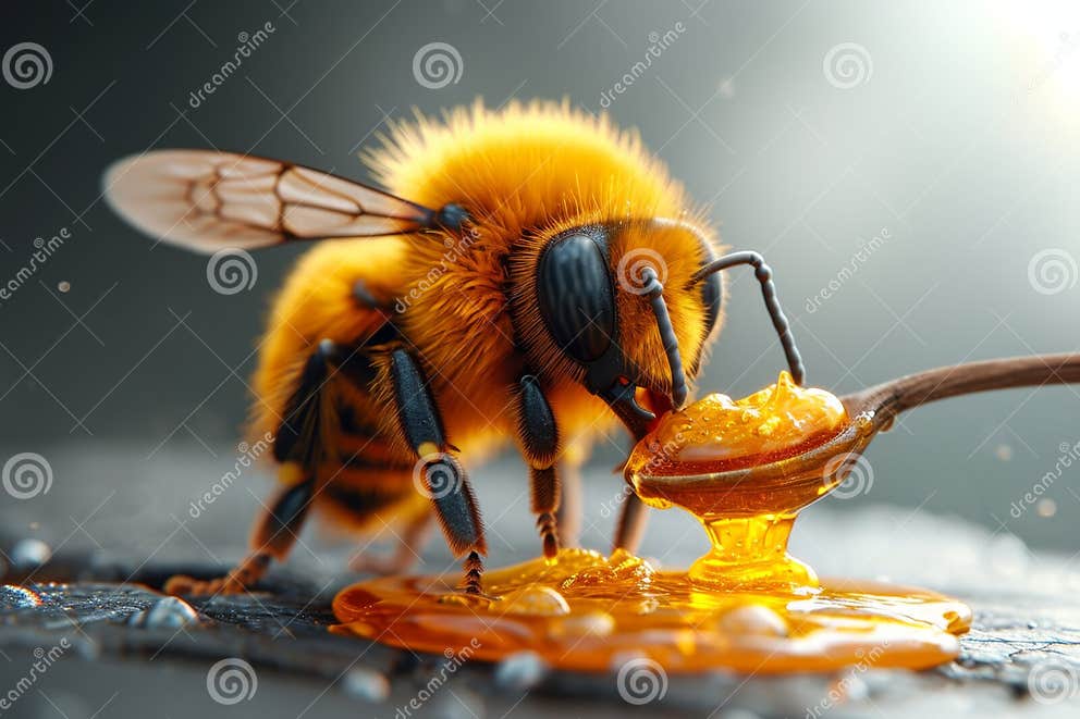 The Bee Eats Natural Honey. 3d Illustration Stock Illustration ...