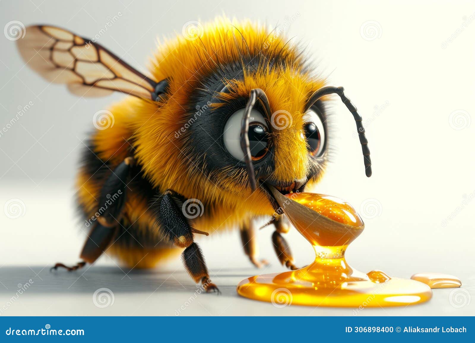 The Bee Eats Natural Honey. 3d Illustration Stock Illustration ...