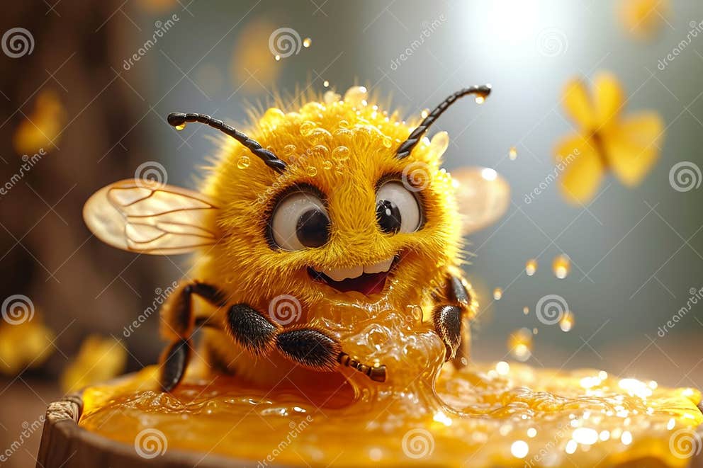 The Bee Eats Natural Honey. 3d Illustration Stock Illustration ...