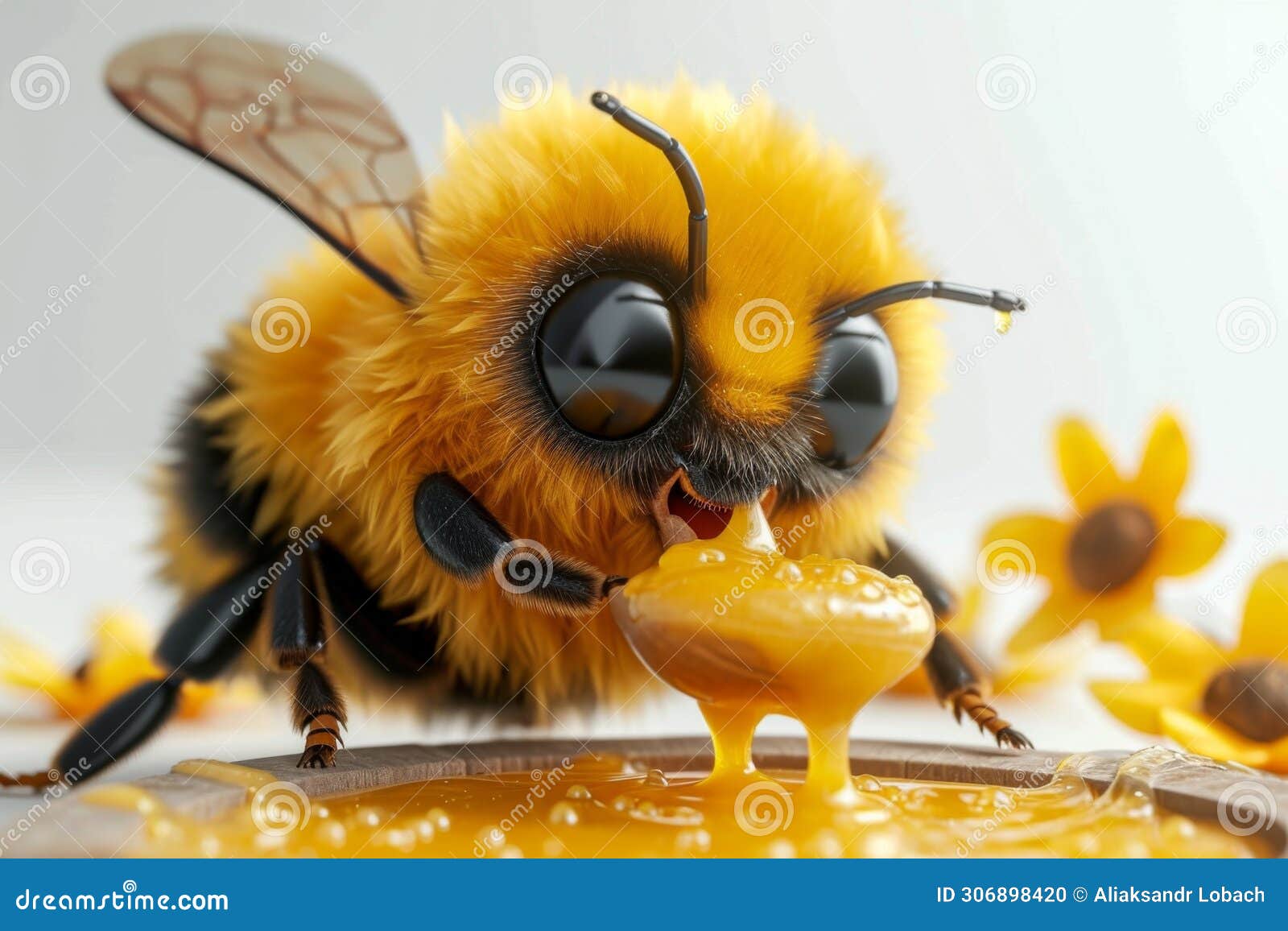 The Bee Eats Natural Honey. 3d Illustration Stock Illustration ...