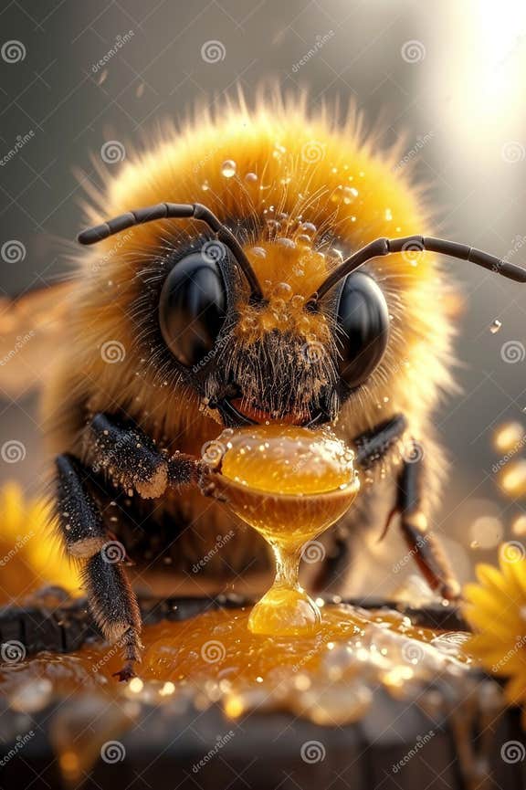 The Bee Eats Natural Honey. 3d Illustration Stock Illustration ...