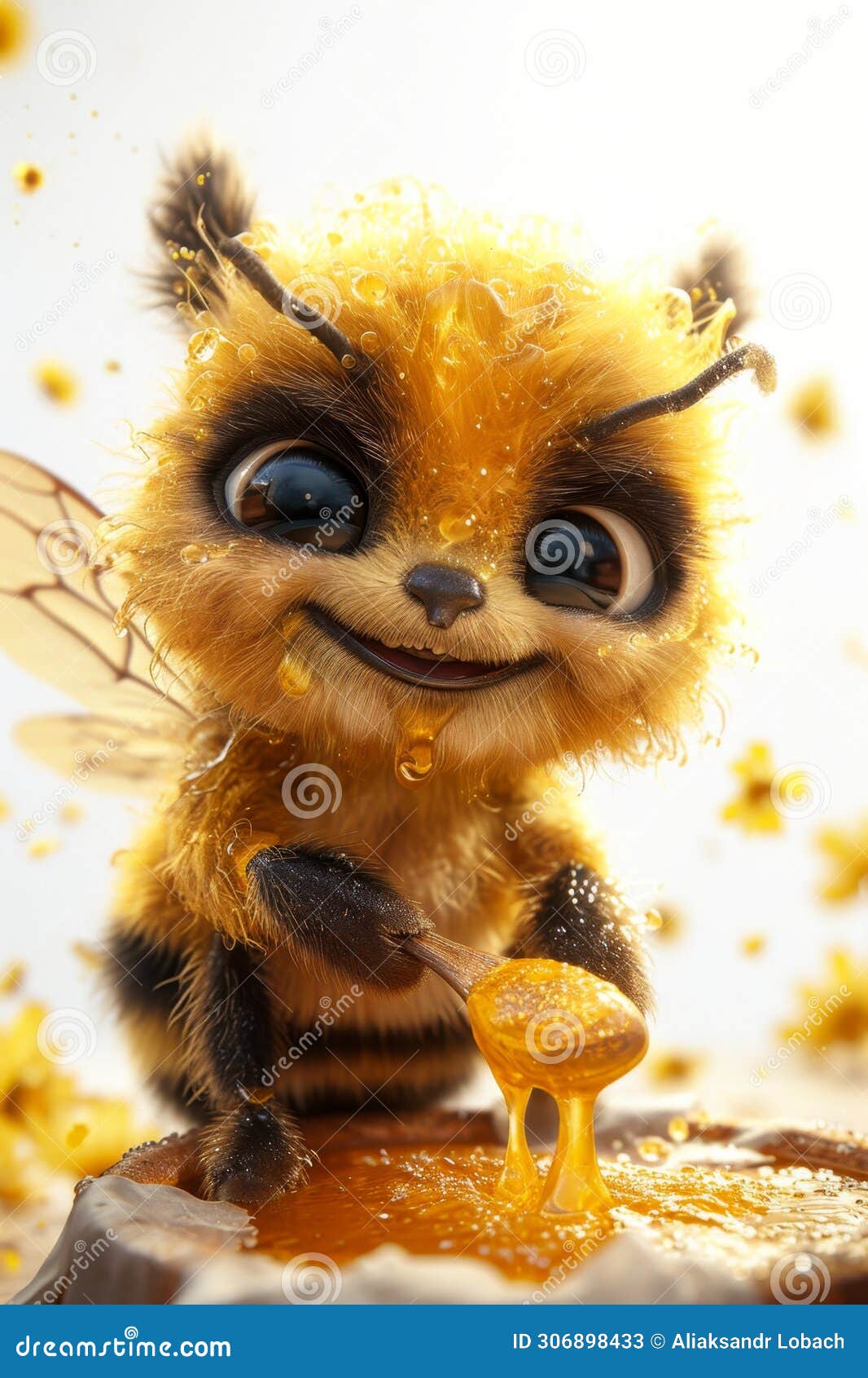 The Bee Eats Natural Honey. 3d Illustration Stock Illustration ...