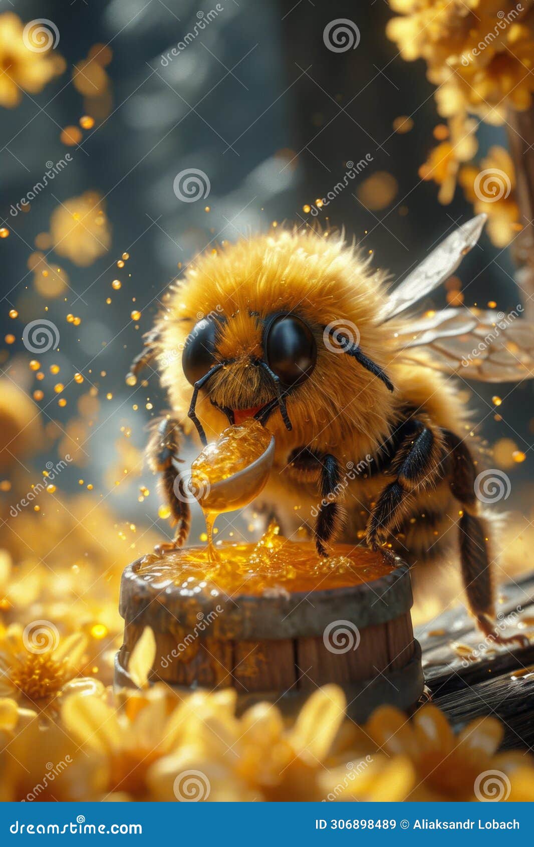 The Bee Eats Natural Honey. 3d Illustration Stock Illustration ...