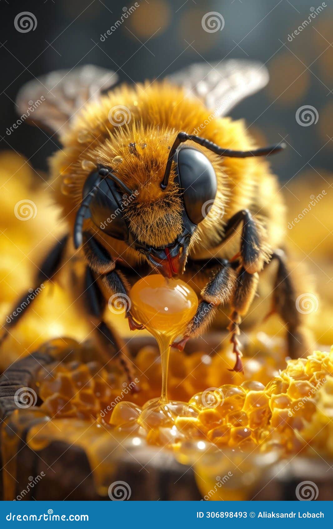The Bee Eats Natural Honey. 3d Illustration Stock Illustration ...