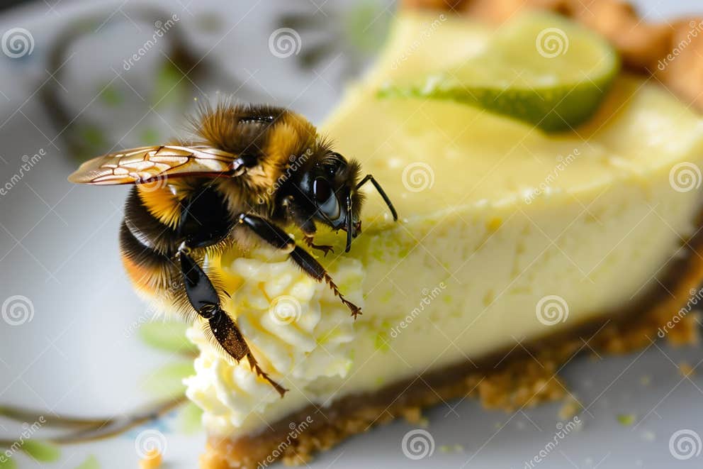 Bee on the Edge of a Key Lime Pie Piece Stock Image - Image of nature ...
