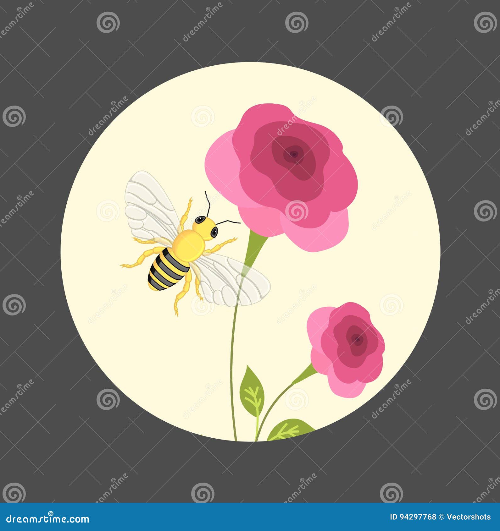 Bee on Flower stock vector. Illustration of delicate - 94297768