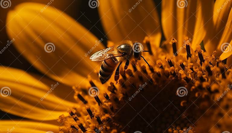 Bee in Flower Pollination Scene Generated by AI Stock Illustration ...