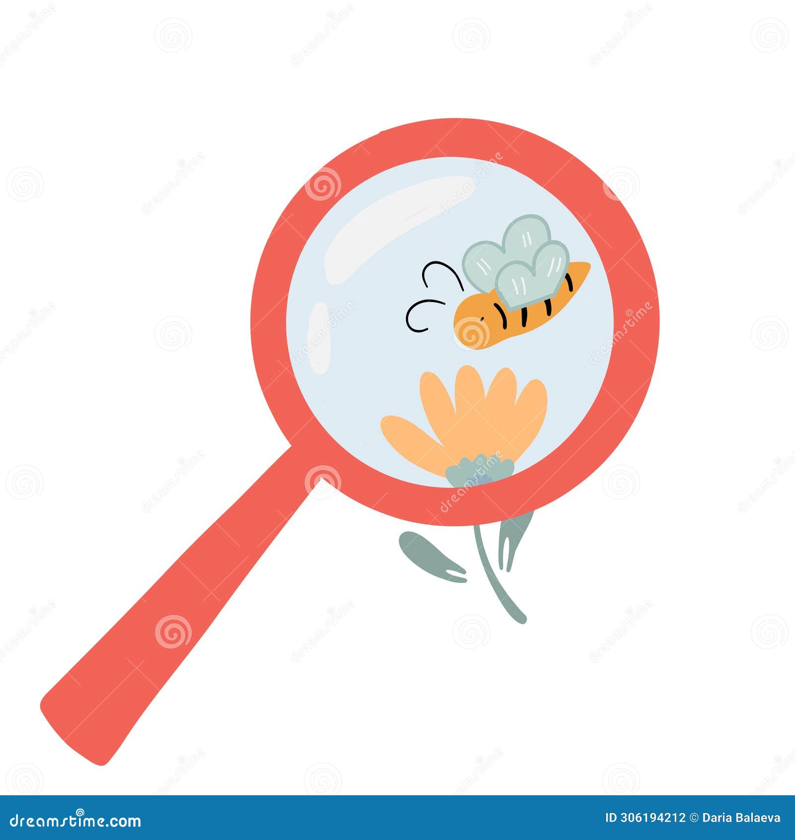 Bee on a Flower Under the Loop Flat Design Stock Vector - Illustration ...