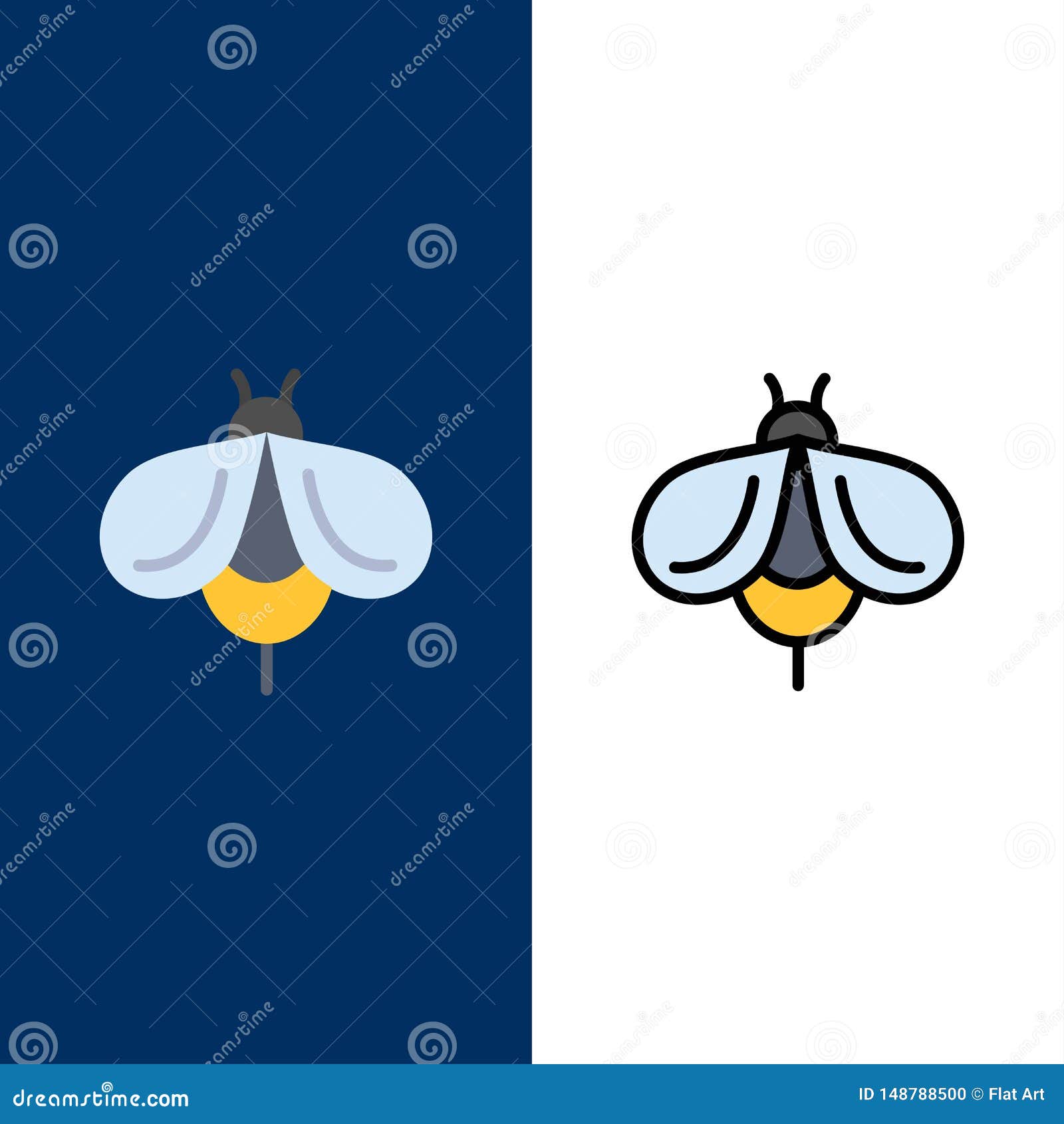 Bee, Fly, Honey, Bug Icons. Flat and Line Filled Icon Set Vector Blue ...