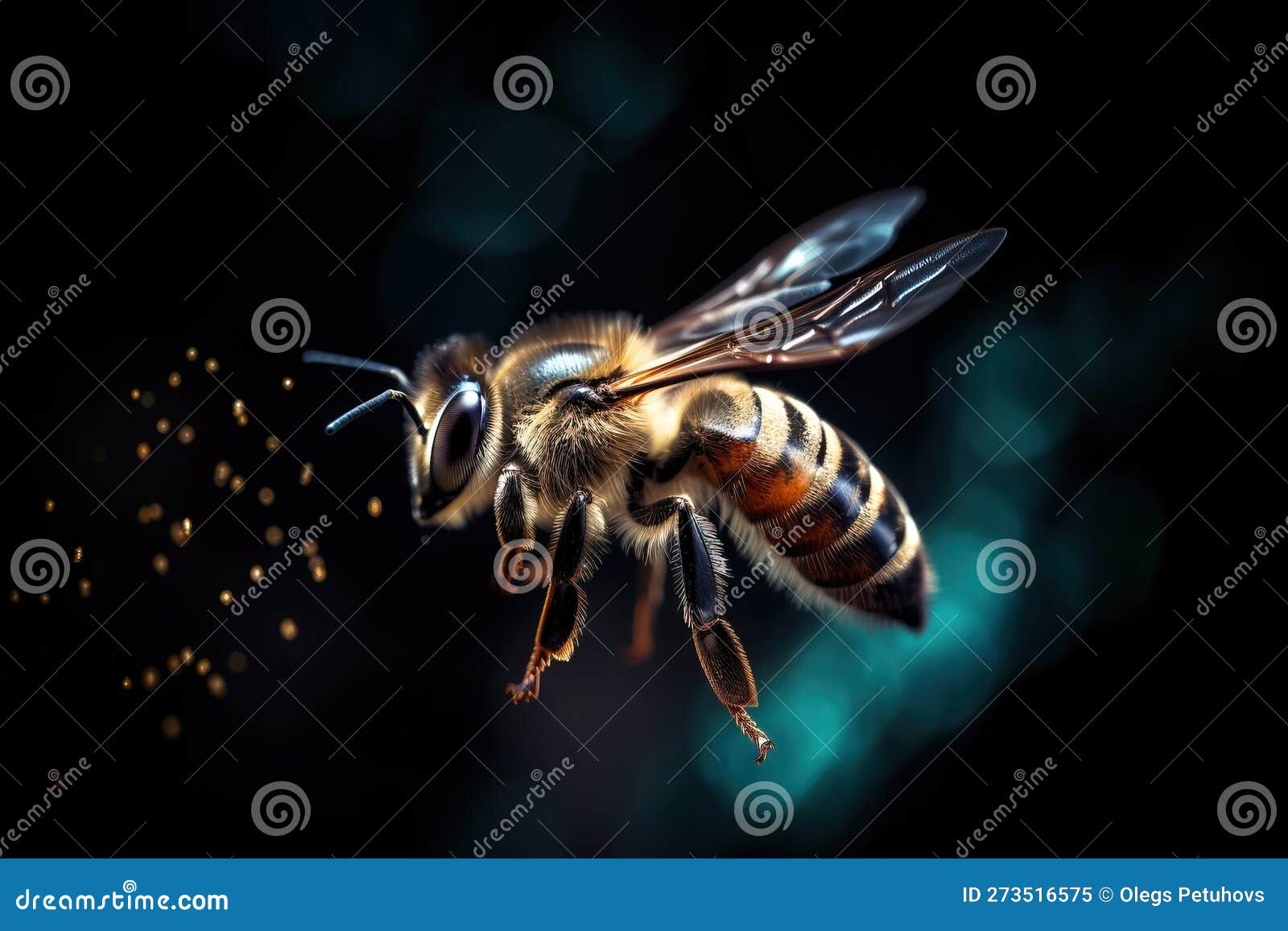 A Bee Flying through the Air with Lots of Pollen on it S Back Stock ...