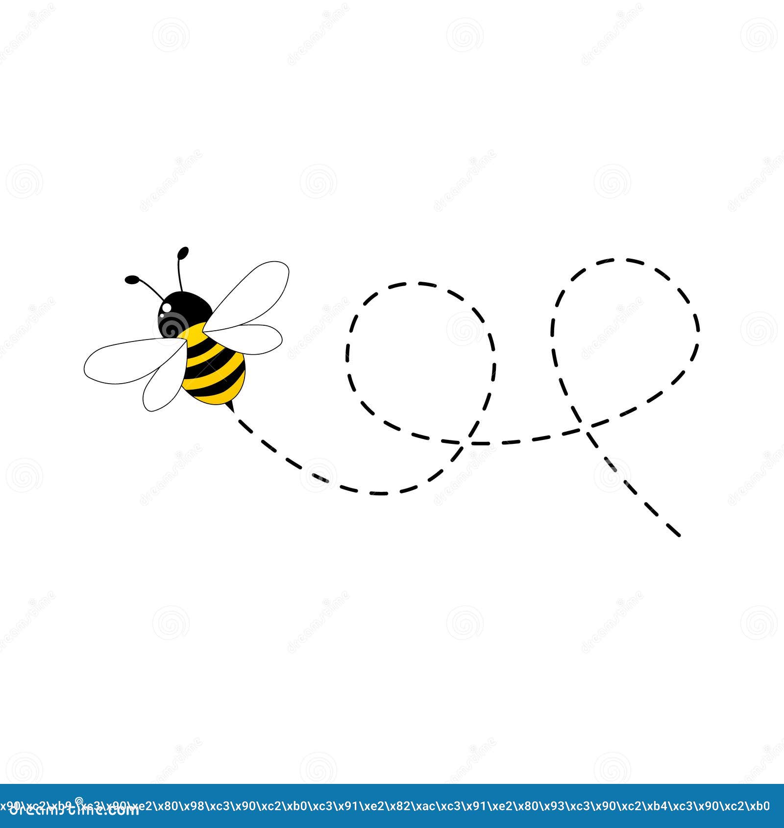 Bee Flying on a Dotted Route Isolated on the White Background Stock ...