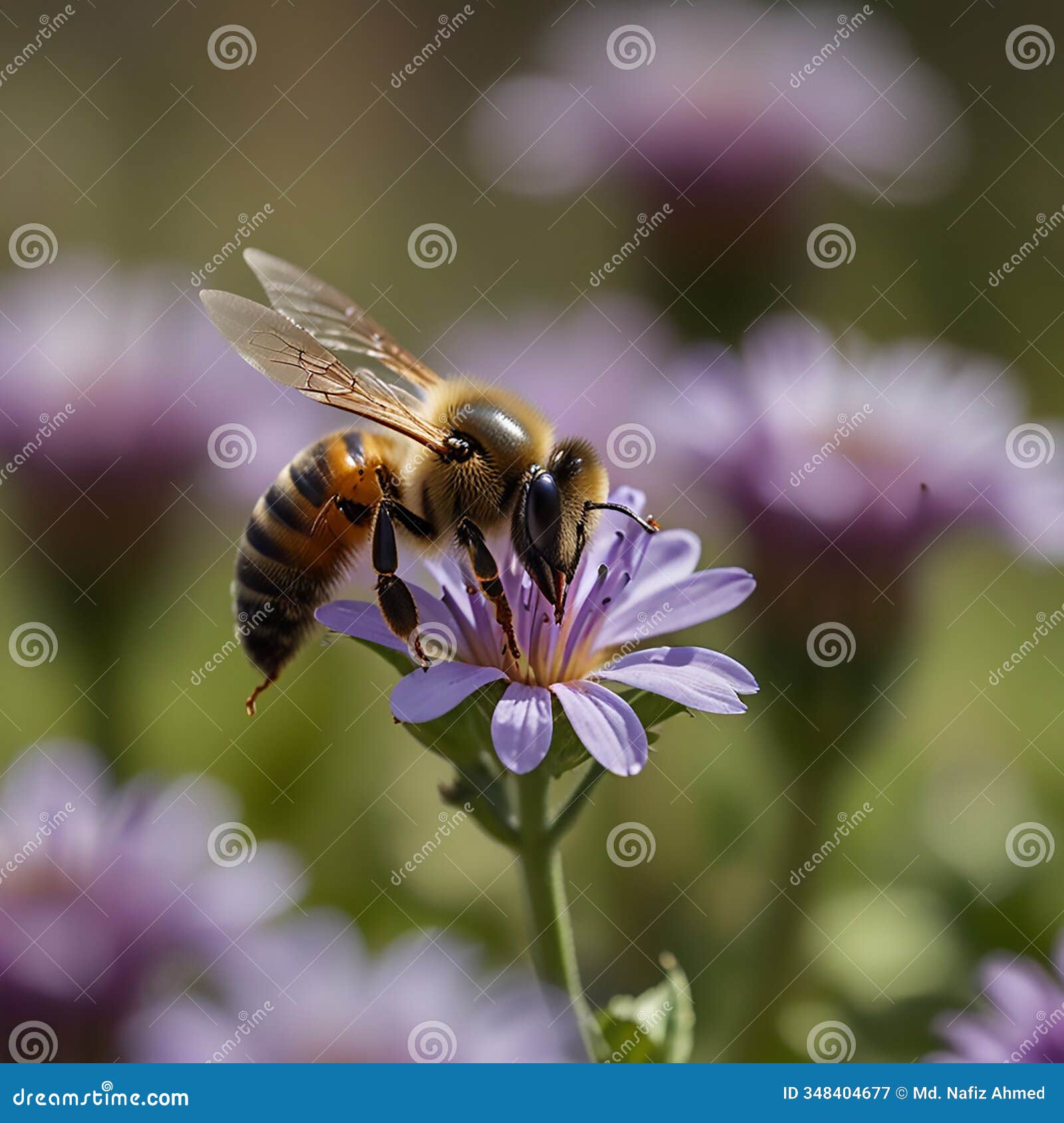 A Bee is Flying Over a Flower with Its Wings Open and Eyes Closed, with ...