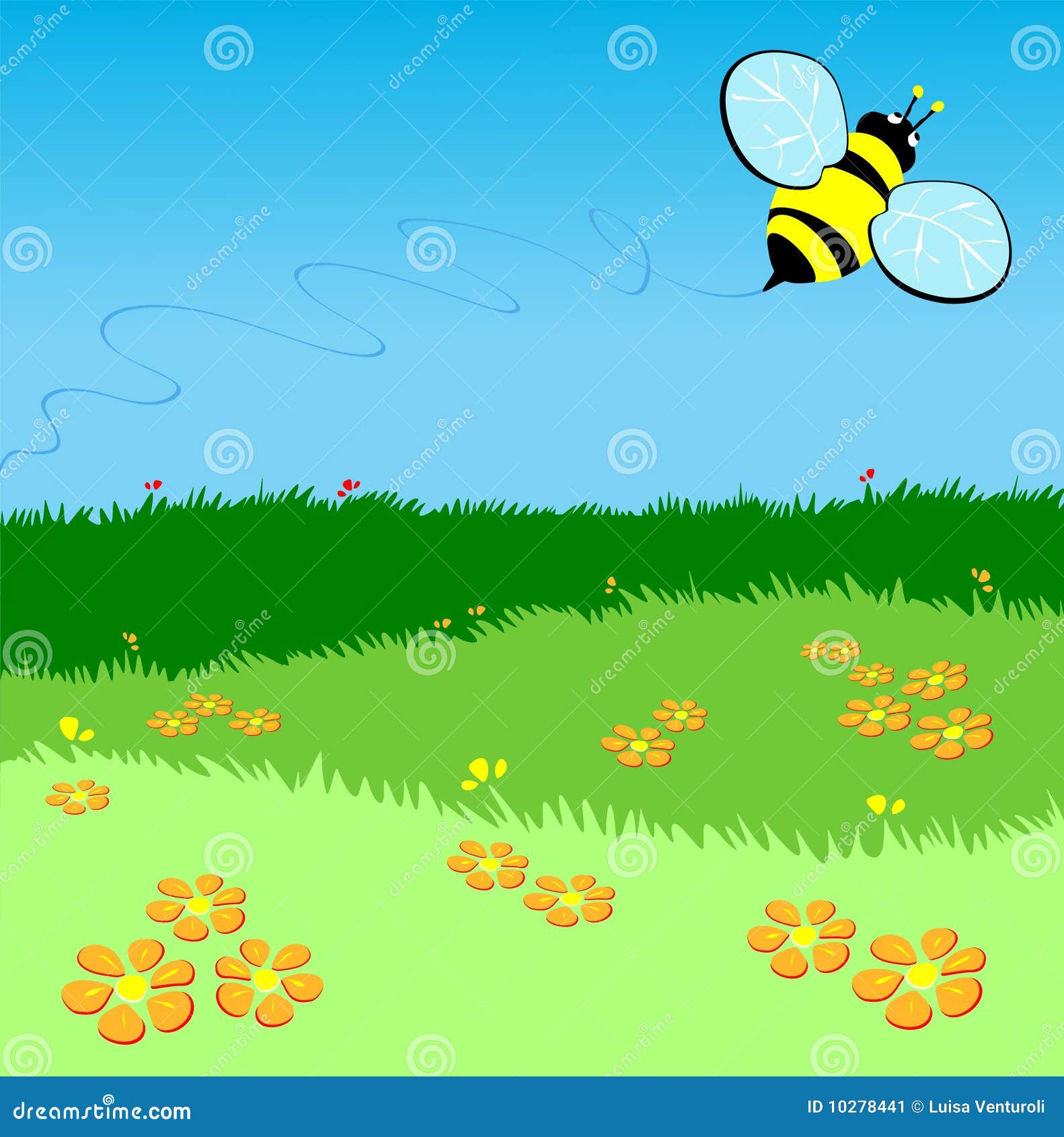 Bee Flying Over a Green Lawn Stock Vector - Illustration of nectar ...