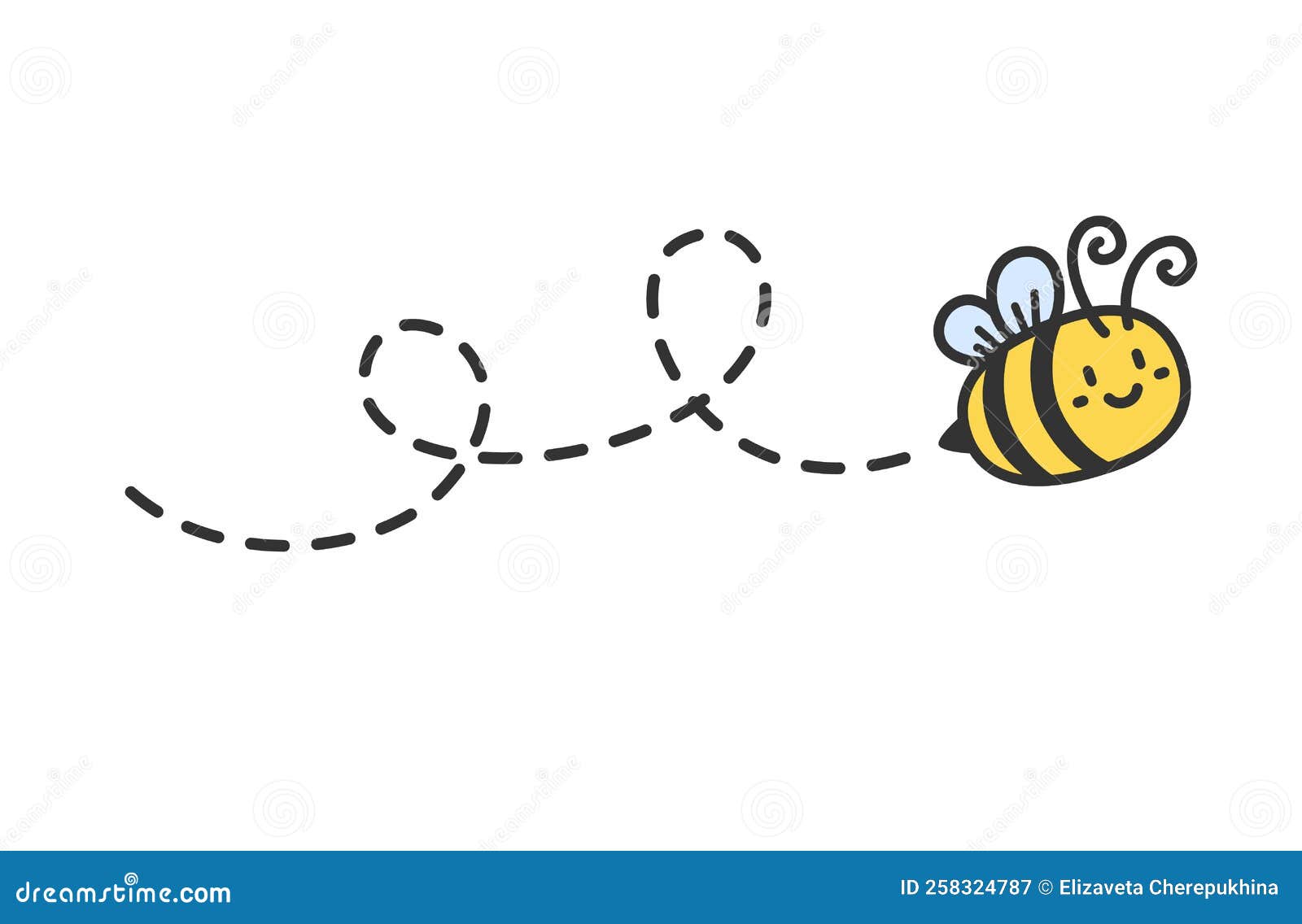 Bee Flying Path. Travel Dotted Route. The Flight Path. Hand Drawn ...