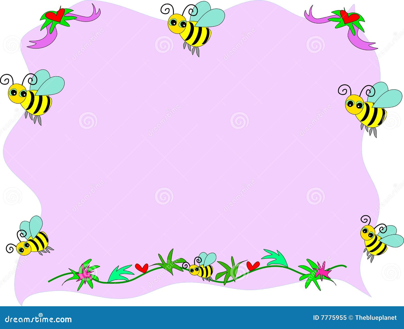 Bee Frame with Hearts and Ribbons Stock Vector - Illustration of stripe ...
