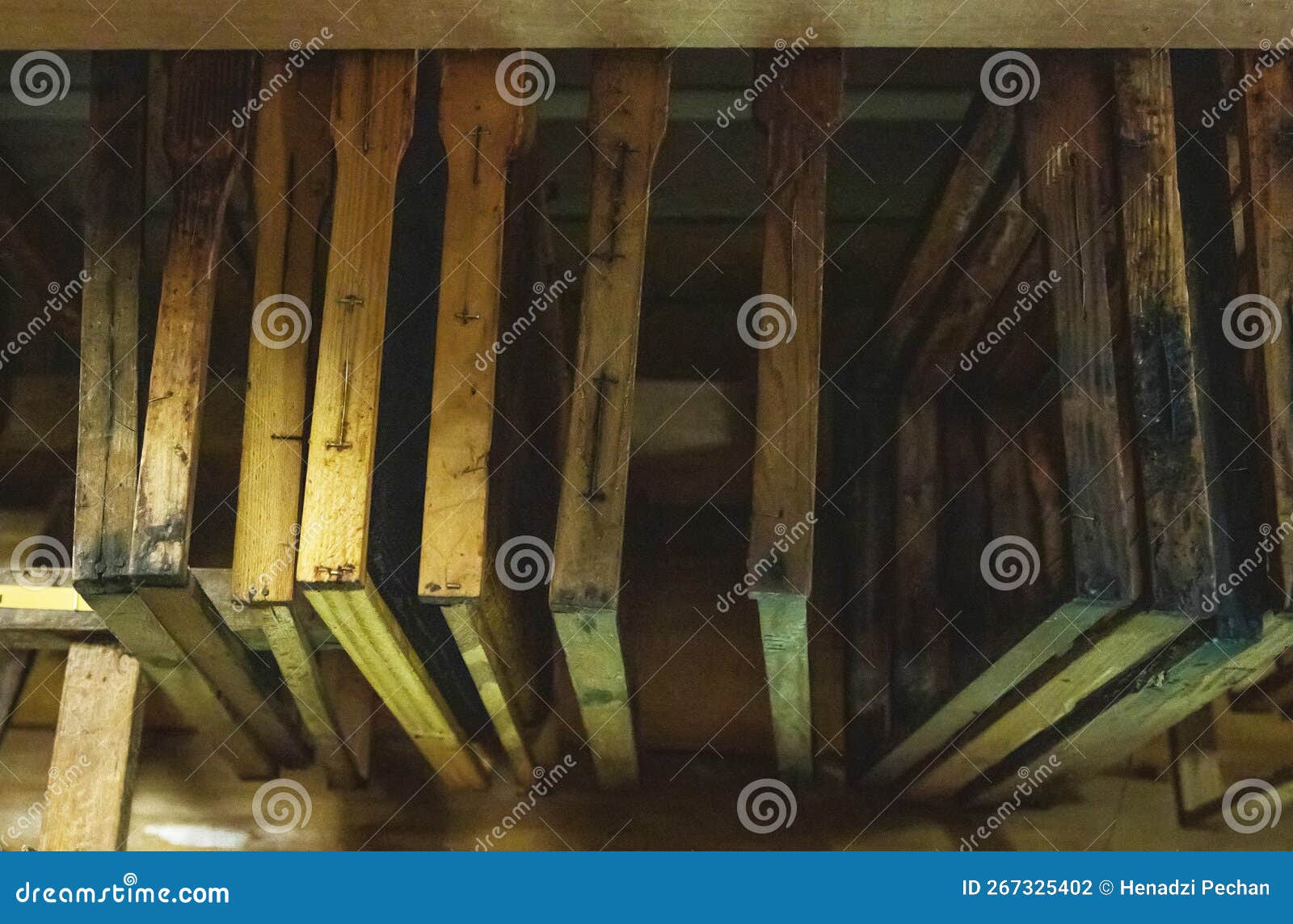 Bee Frames with Sealed Combs and Honey Hang in the Shed. Breeding Bees ...