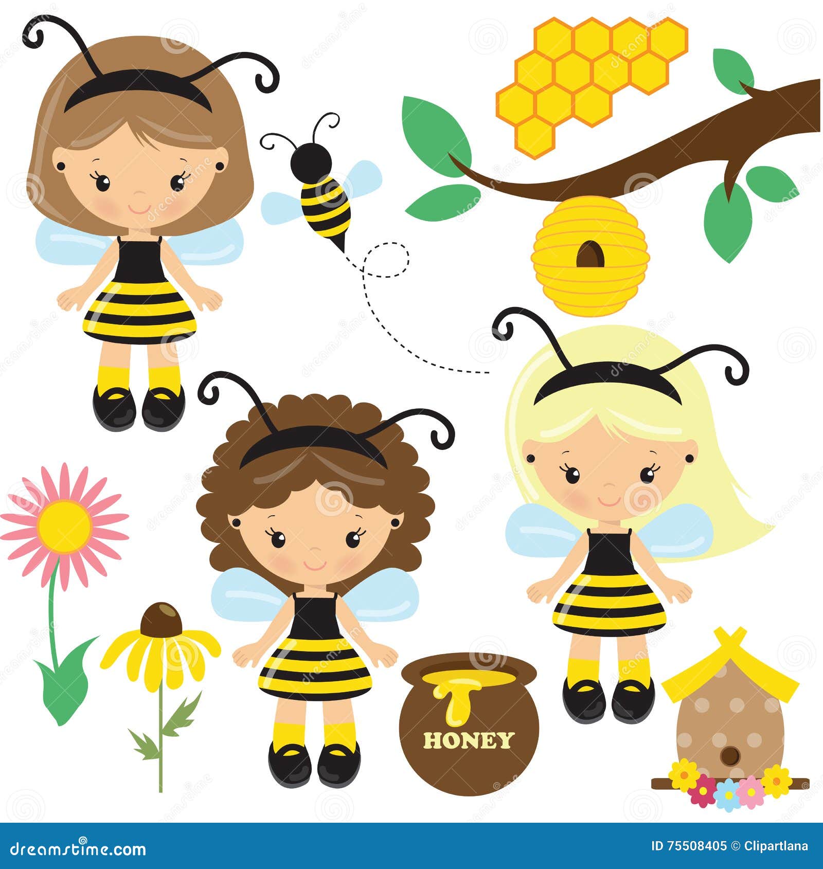 Bee Girl Vector Illustration Stock Vector - Illustration of cute, honey ...