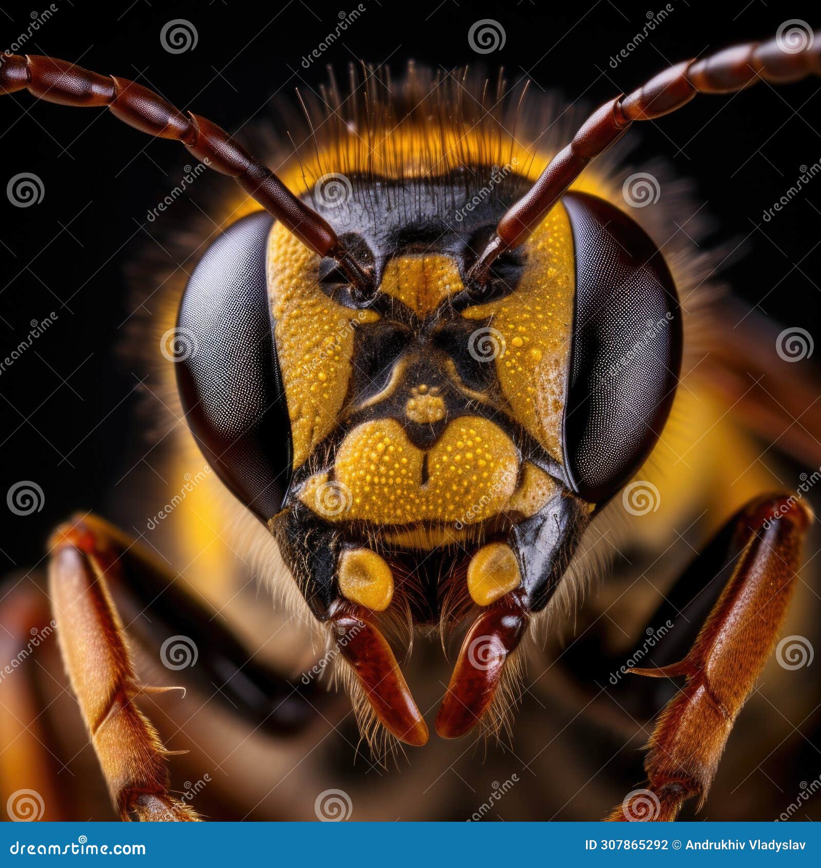 Bee Head with Close Up Details Stock Photo - Image of flora, close ...
