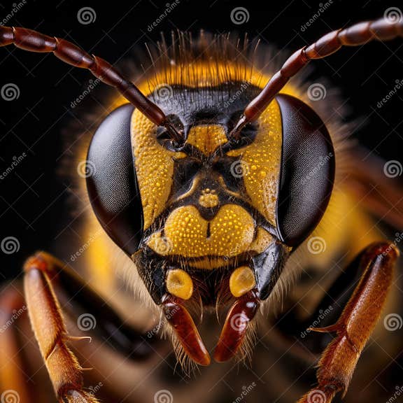 Bee Head with Close Up Details Stock Photo - Image of flora, close ...