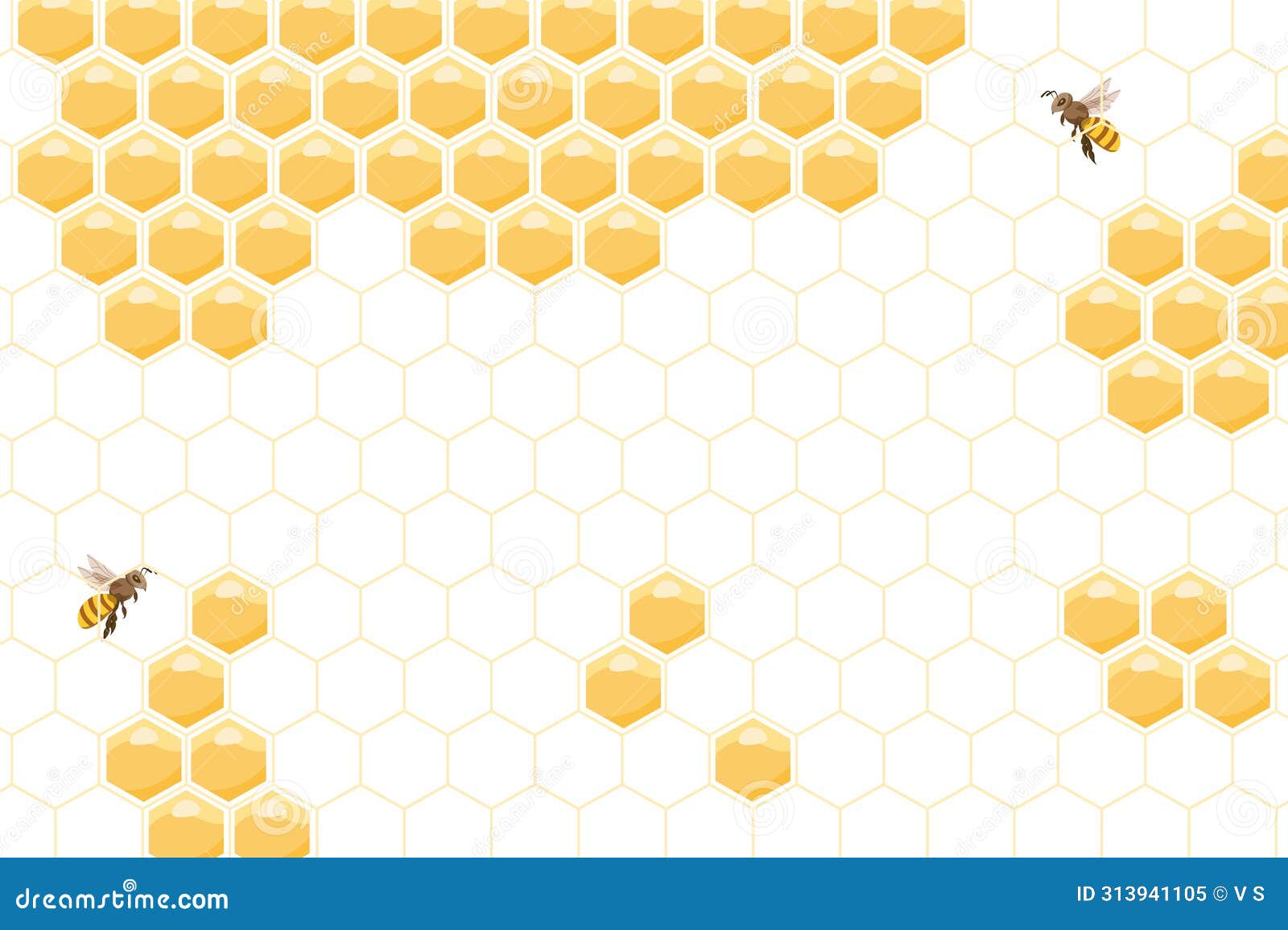 Bee Hive, Abstract Honeycombs and Bees on a White Background ...