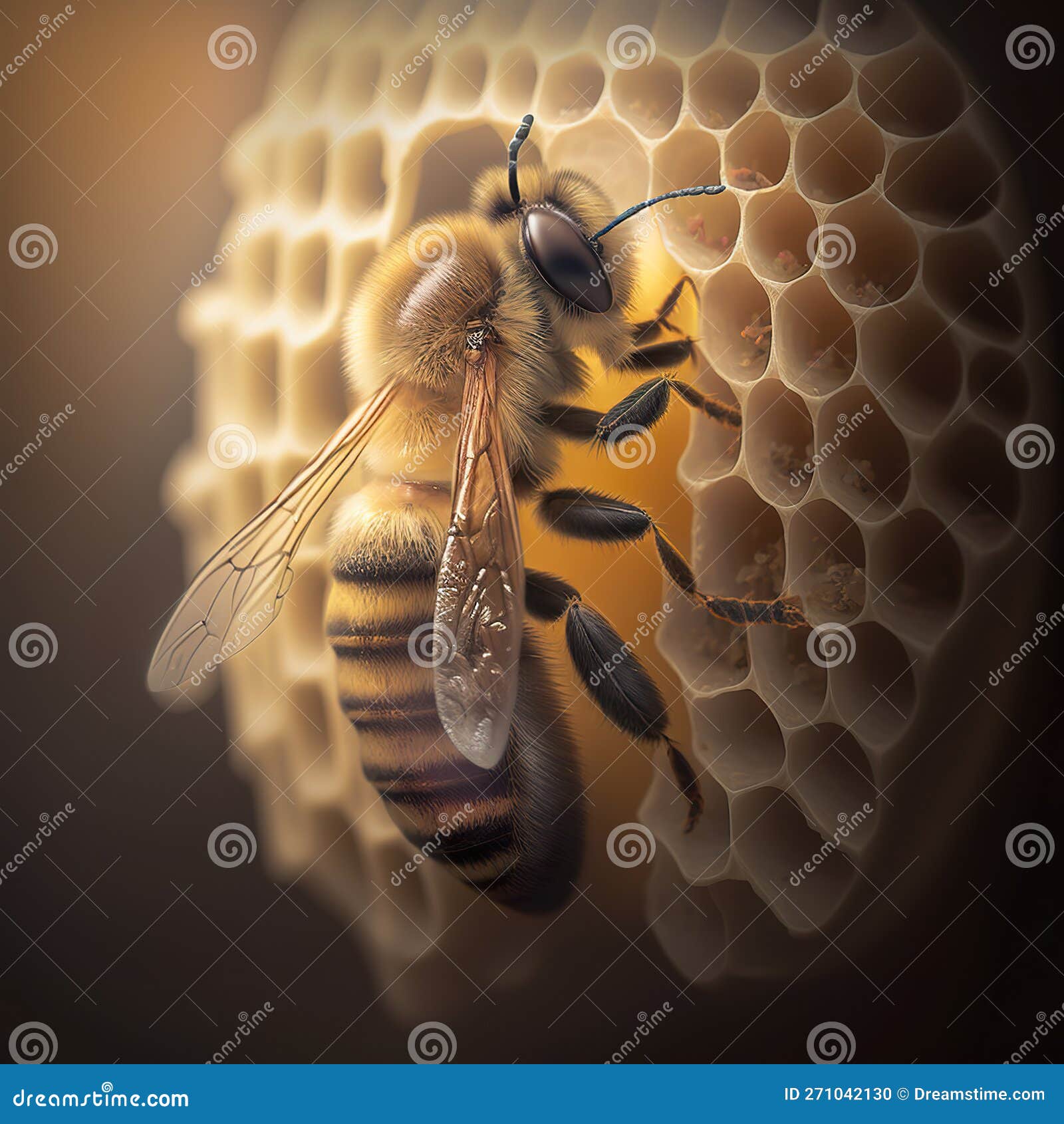 Bee in the Hive a Close-up View of a Worker Bee Stock Illustration ...